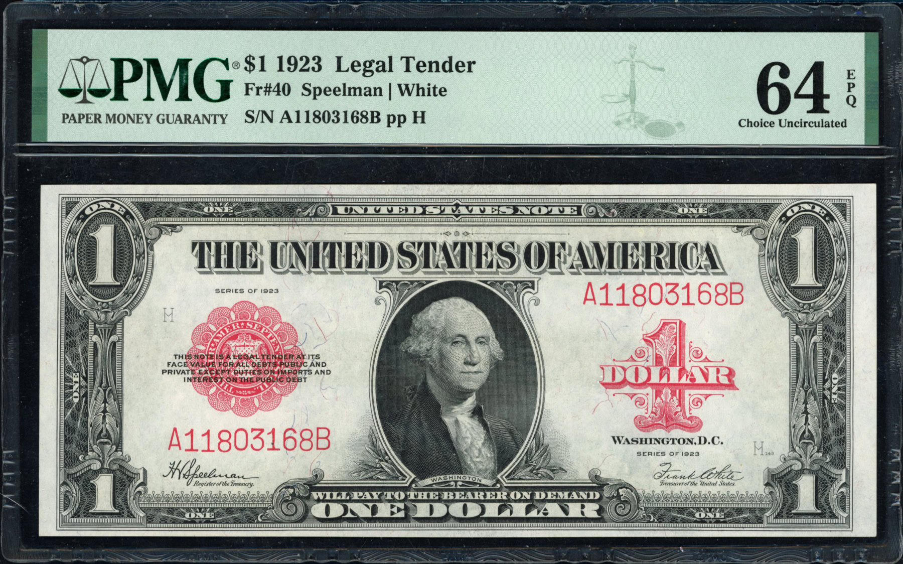 Fr. 40 1923 $1 Legal Tender Note Speelman / White PMG Choice ...