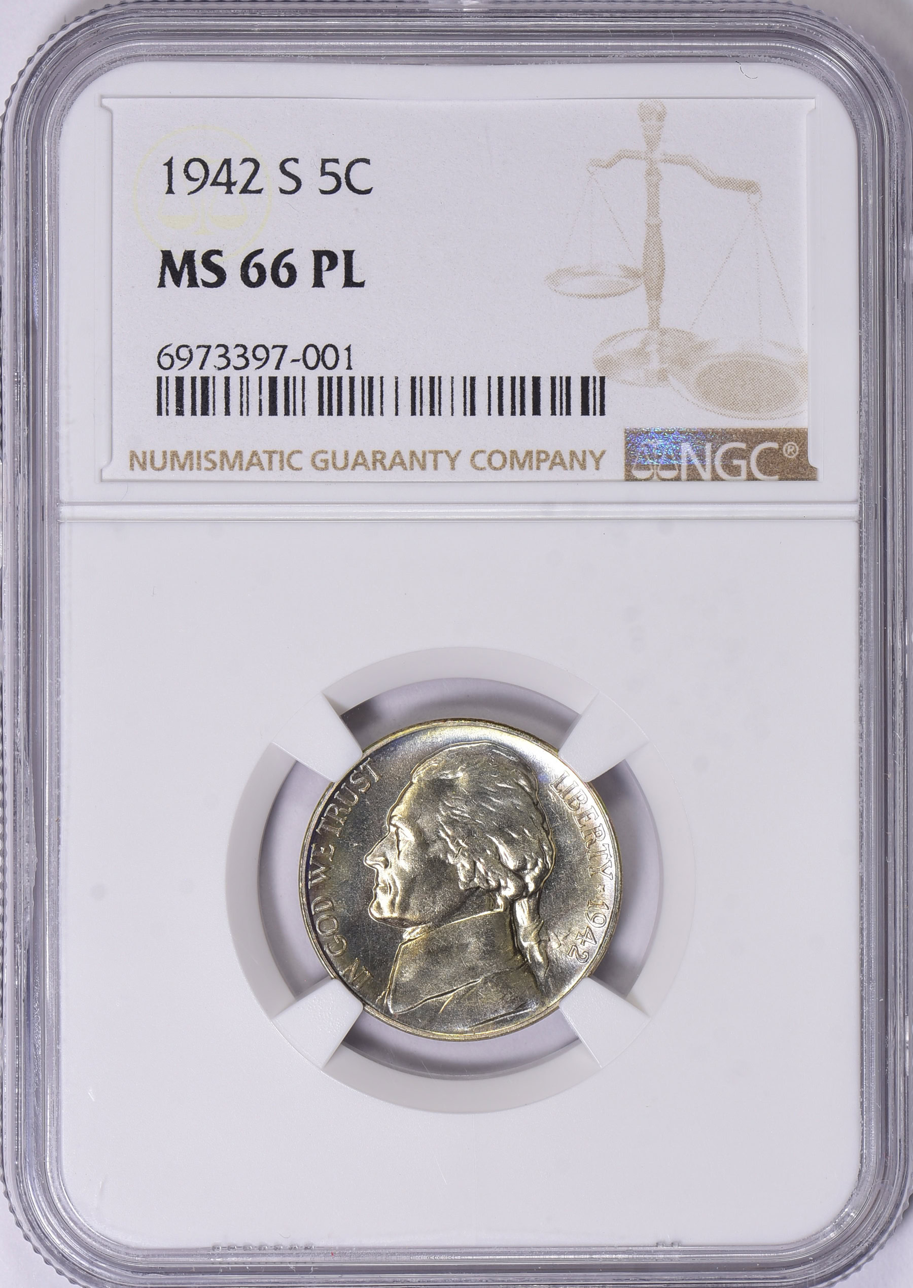 1942-S Jefferson Nickel NGC MS-66 PL (Toned) (Item 1642811) | GreatCollections Coin Auctions