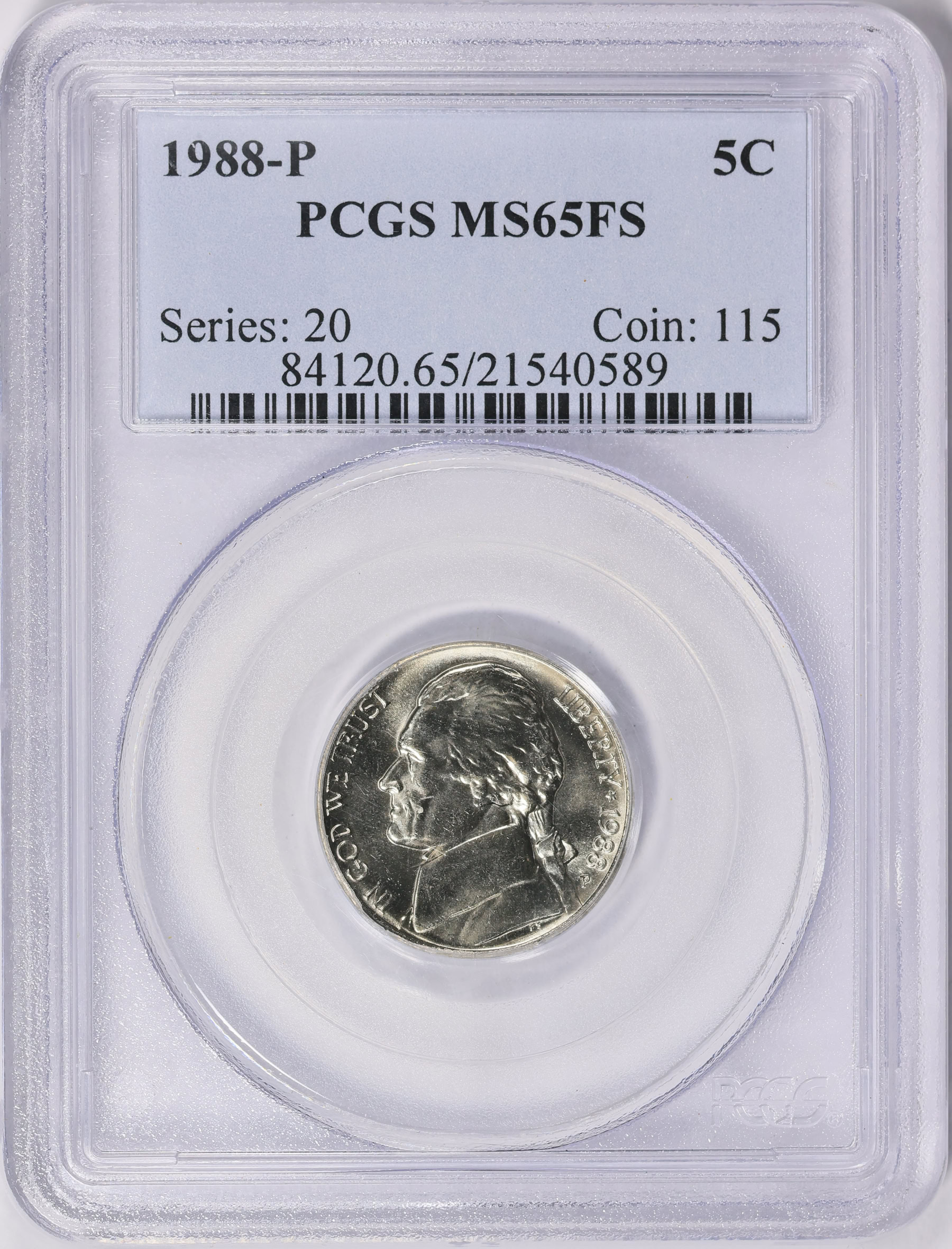 1988-P Jefferson Nickel PCGS MS-65 FS (Item 1642846) | GreatCollections ...
