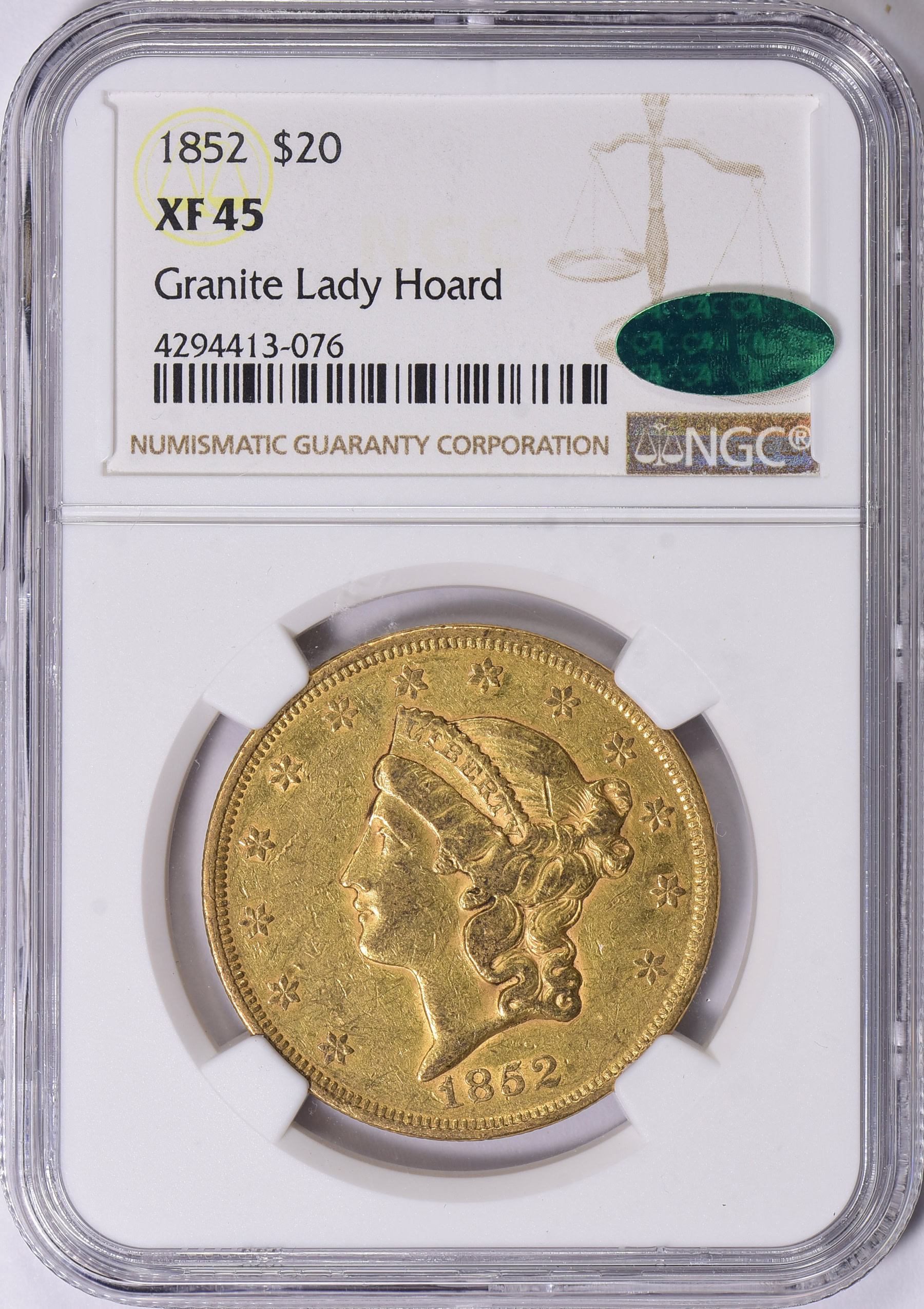 1852 Liberty Gold Double Eagle NGC XF-45 (CAC Green) (Granite Lady ...