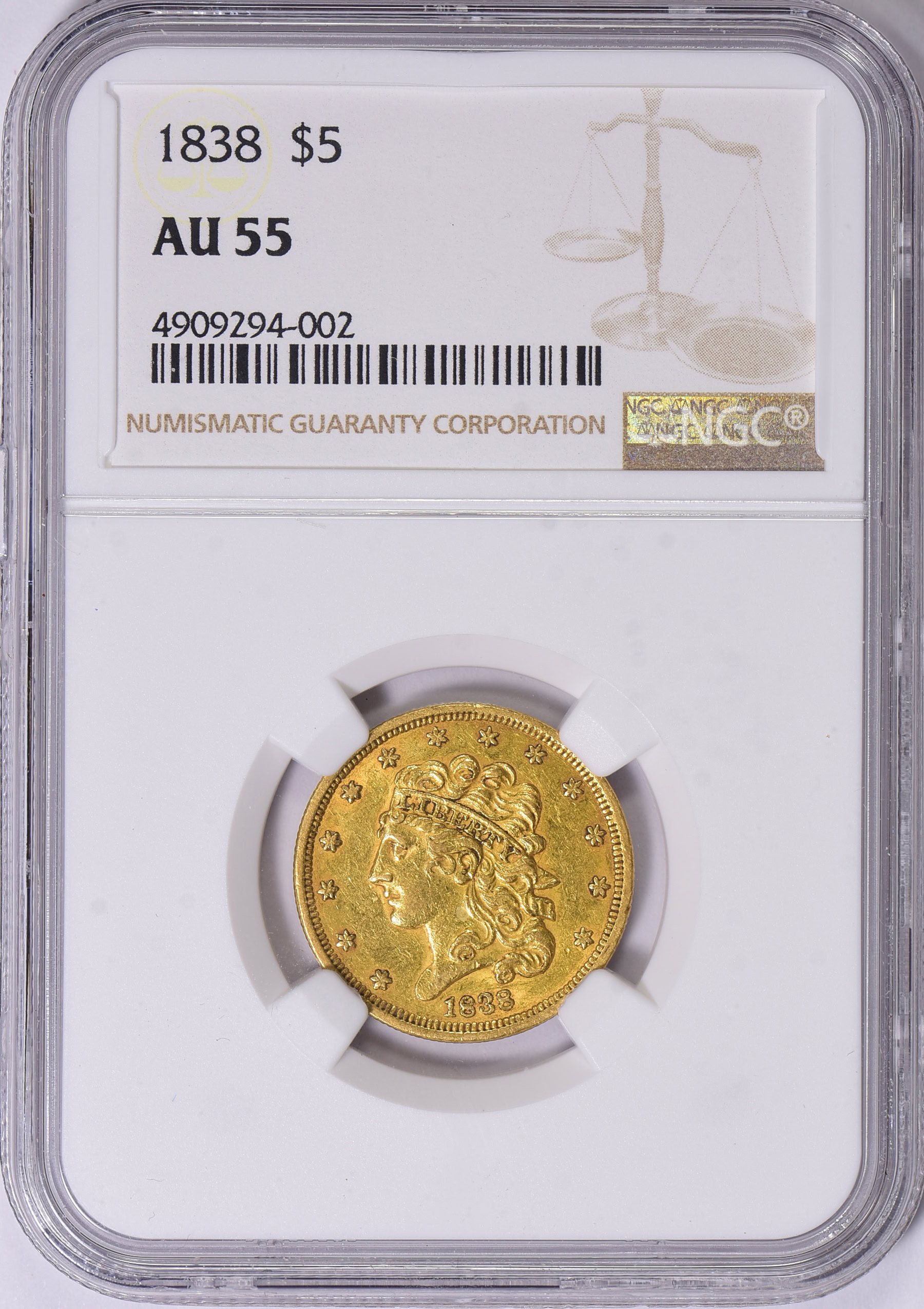 1838 Classic Head Gold Half Eagle NGC AU-55 (Item 1643272 ...