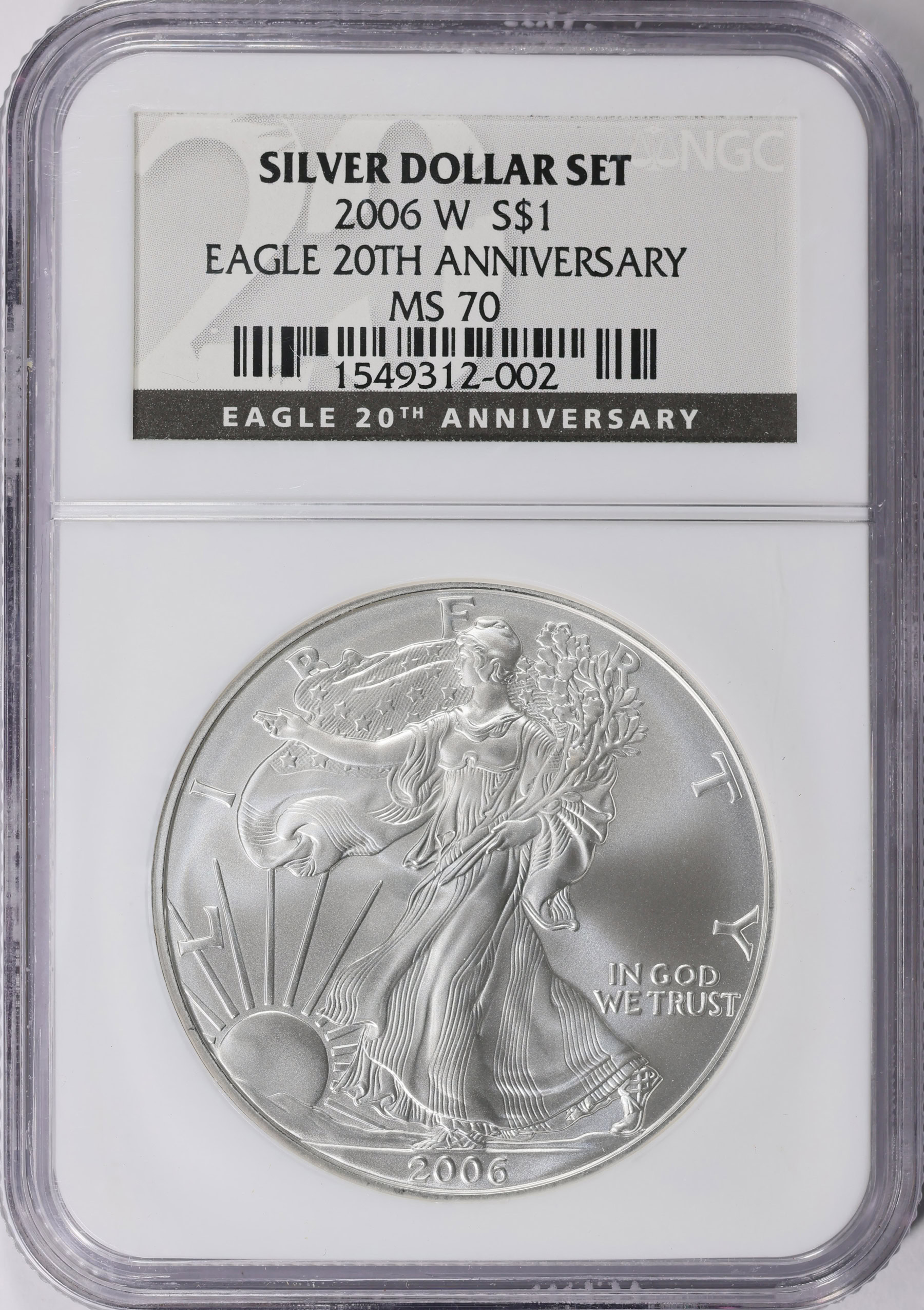 2006-W $1 Silver Eagle 20th Anniversary Burnished NGC MS-70 (Item 1643324) | GreatCollections ...