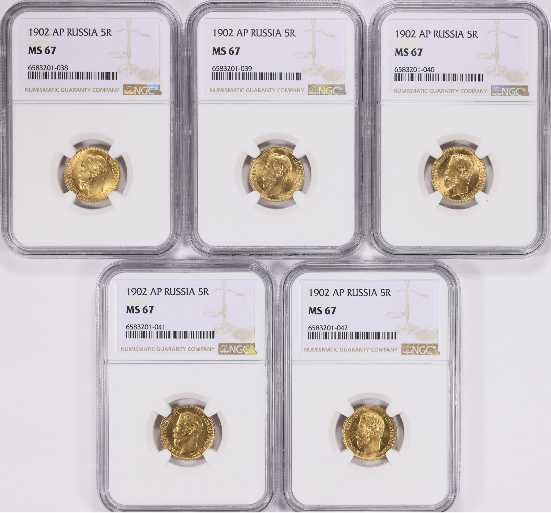 Russia 1902-AP Gold 5 Roubles Y-62 NGC MS-67 (AGW = 0.1245 Oz.) (5 ...