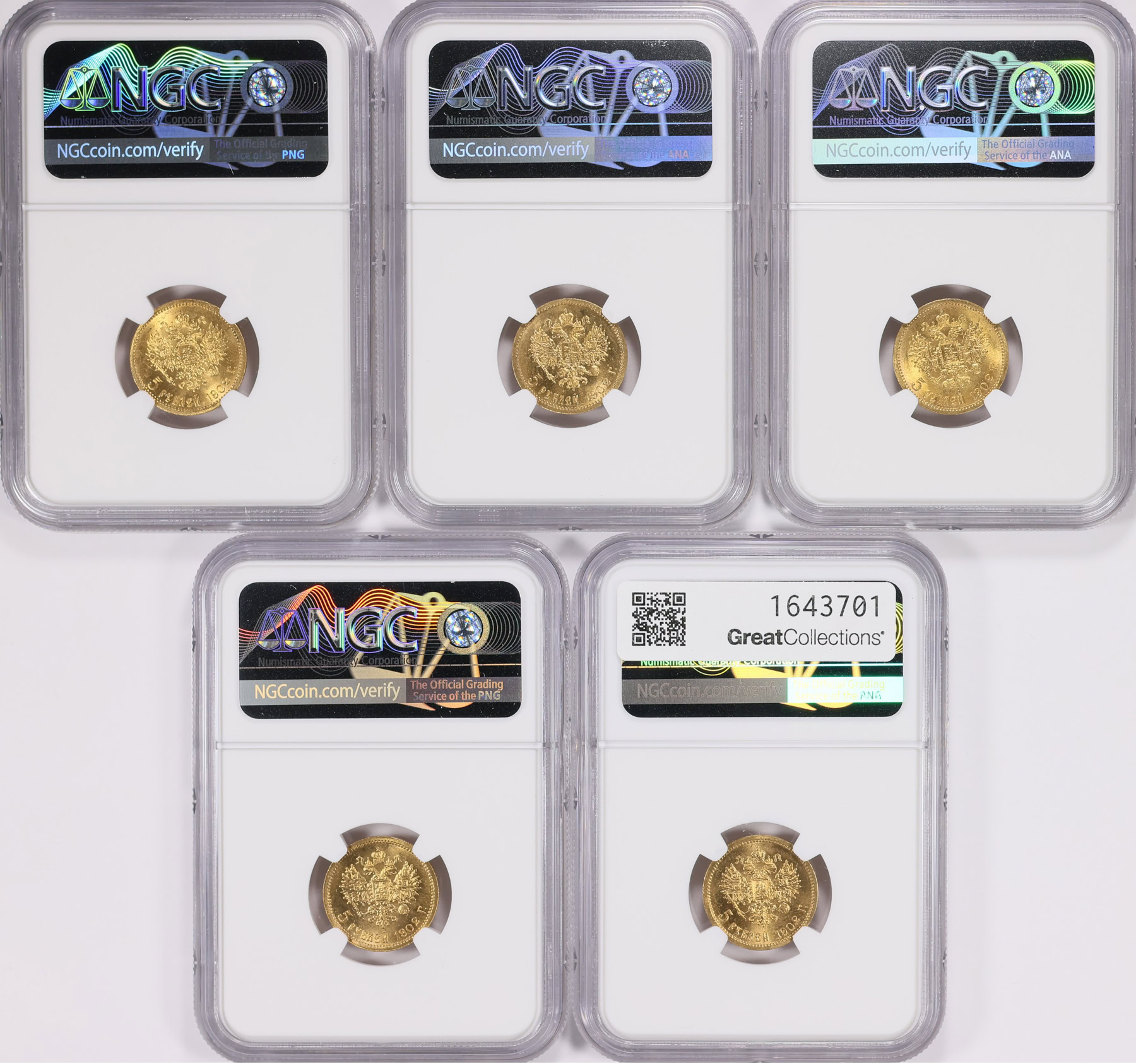 Russia 1902-AP Gold 5 Roubles Y-62 NGC MS-67 (AGW = 0.1245 Oz.) (5 ...