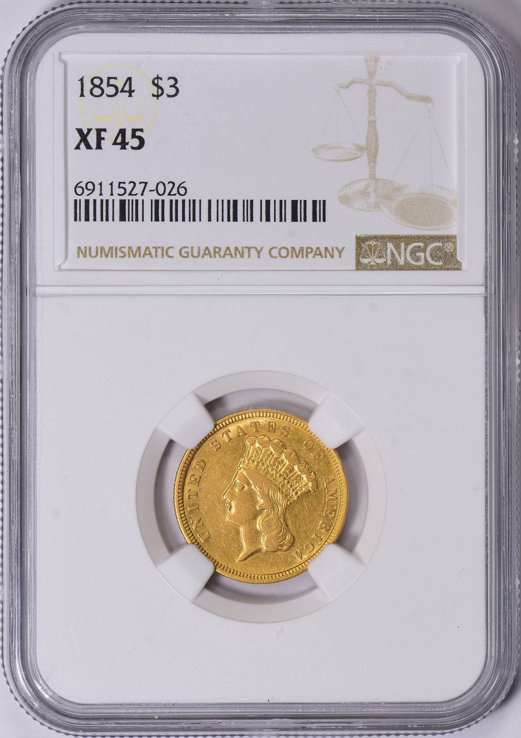 1854 Three-Dollar Gold Piece NGC XF-45 (Item 1643738 ...