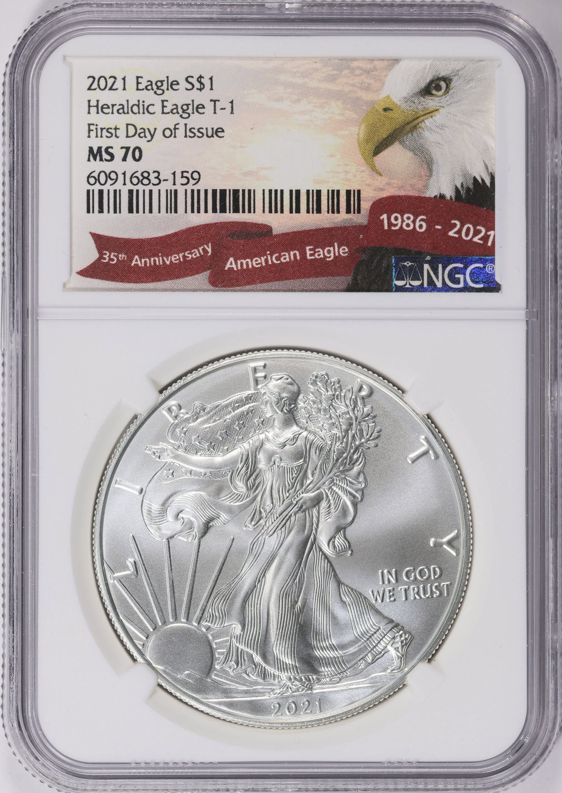 2021 $1 Silver Eagle Type 1 First Day of Issue NGC MS-70 (Eagle Label) (Item 1643858 ...