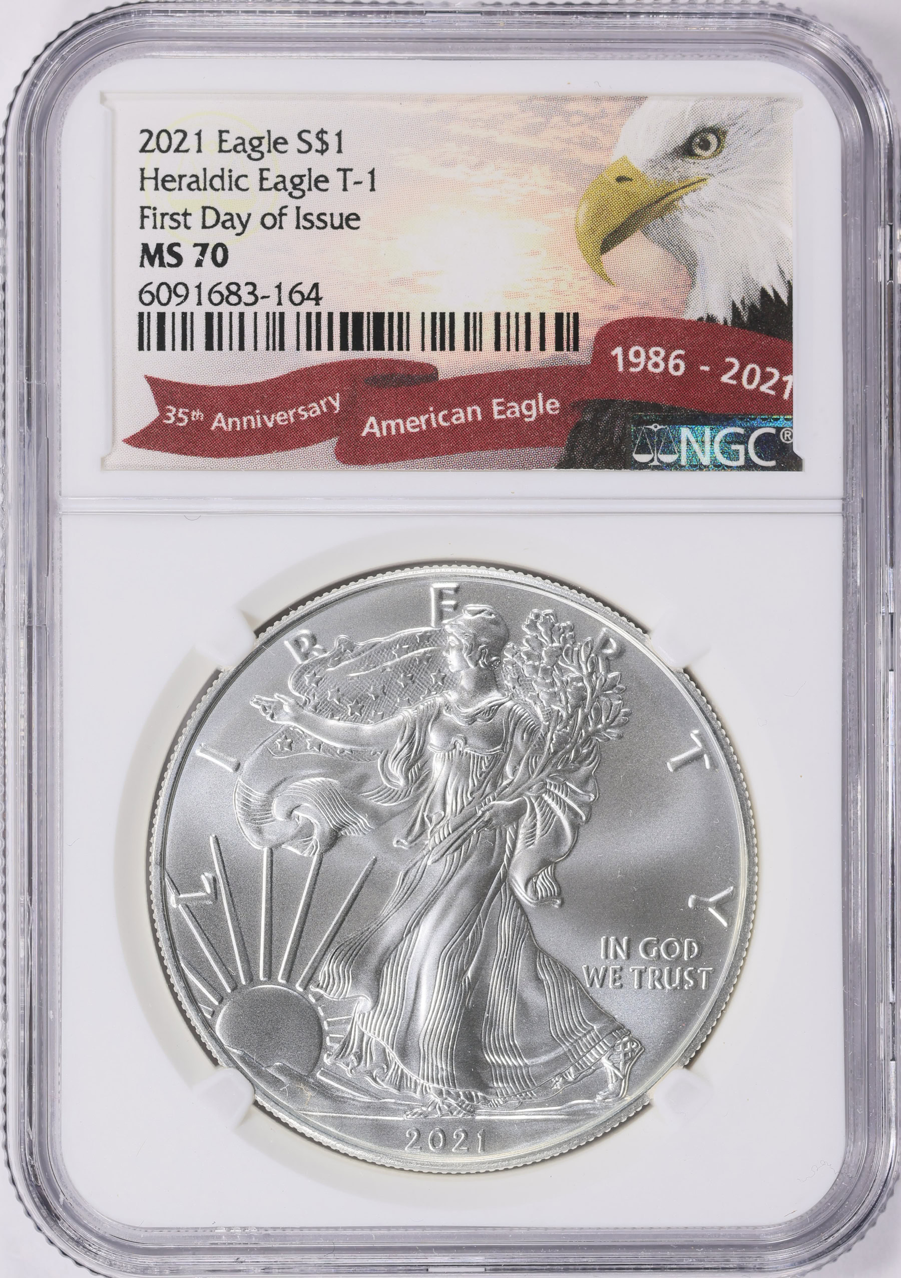 2021 $1 Silver Eagle Type 1 First Day of Issue NGC MS-70 (Eagle Label) (Item 1643938 ...