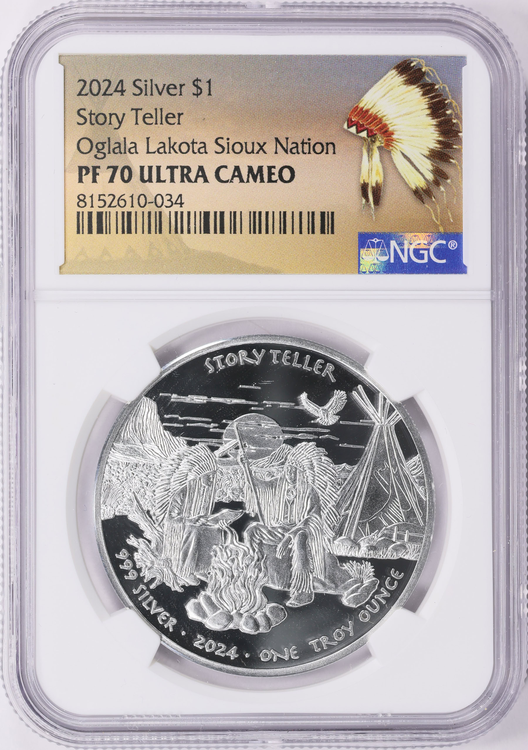 Oglala Lakota Sioux Nation 2024 Silver Dollar Story Teller NGC Proof-70 ...