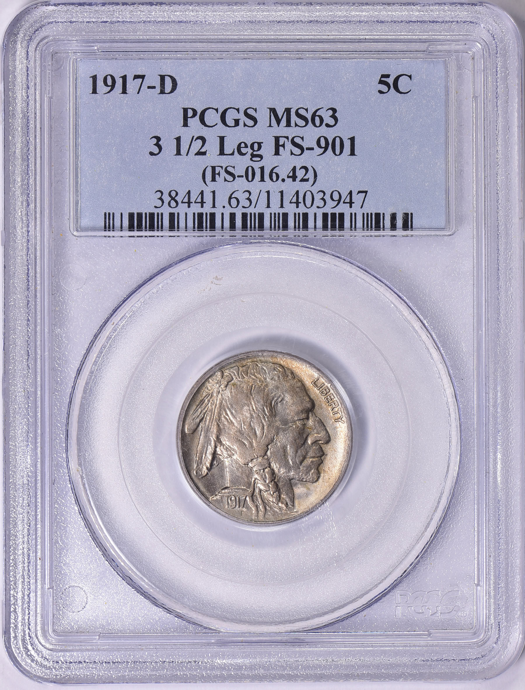 1917-D Buffalo Nickel 3 1/2 Legs FS-901 (FS-016.42) PCGS MS-63 (Item 1644082) | GreatCollections ...
