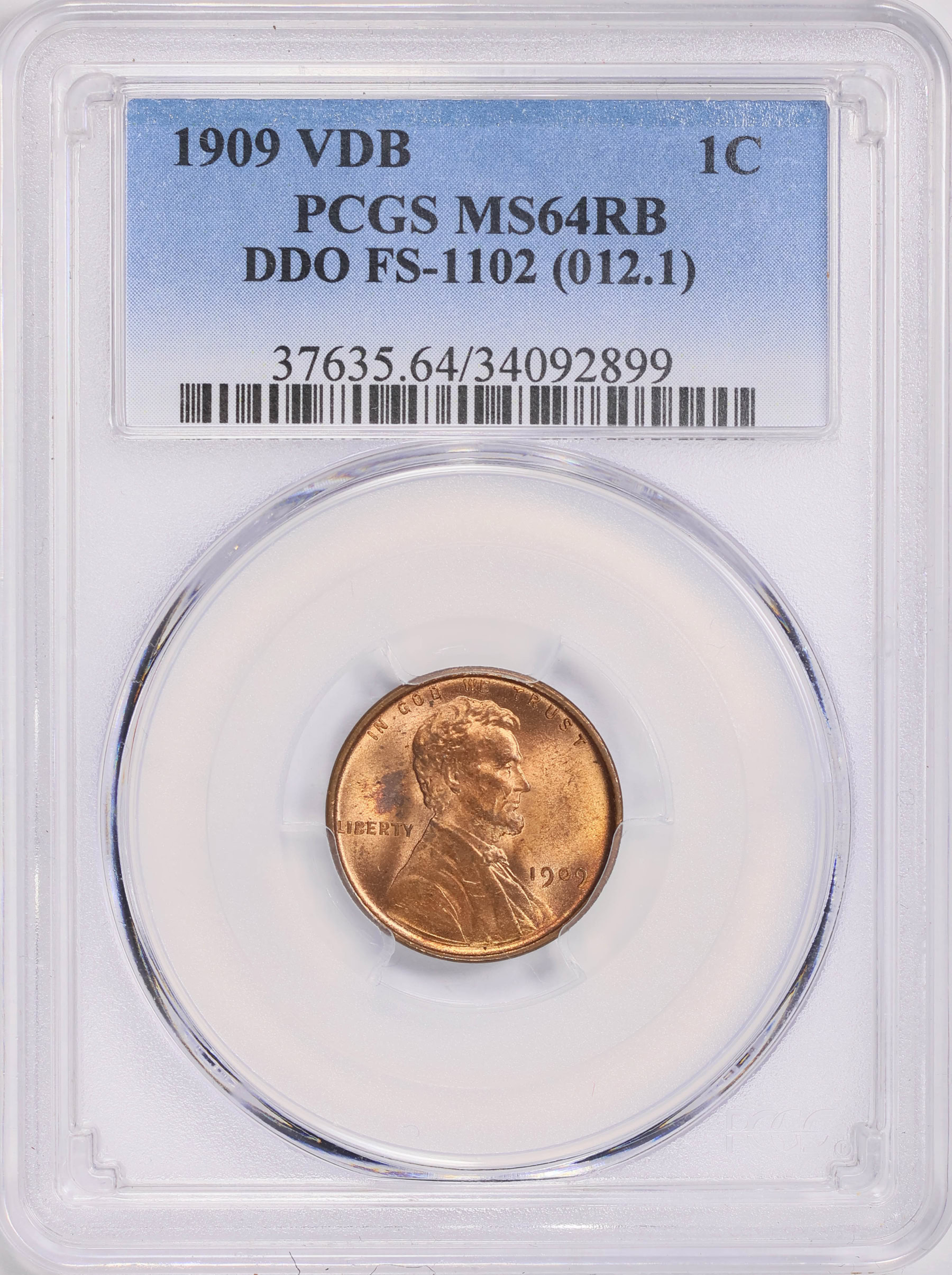 1909 VDB Lincoln Cent Doubled Die Obverse FS-1102 (012.1) PCGS MS-64 RB (Item 1644106 ...