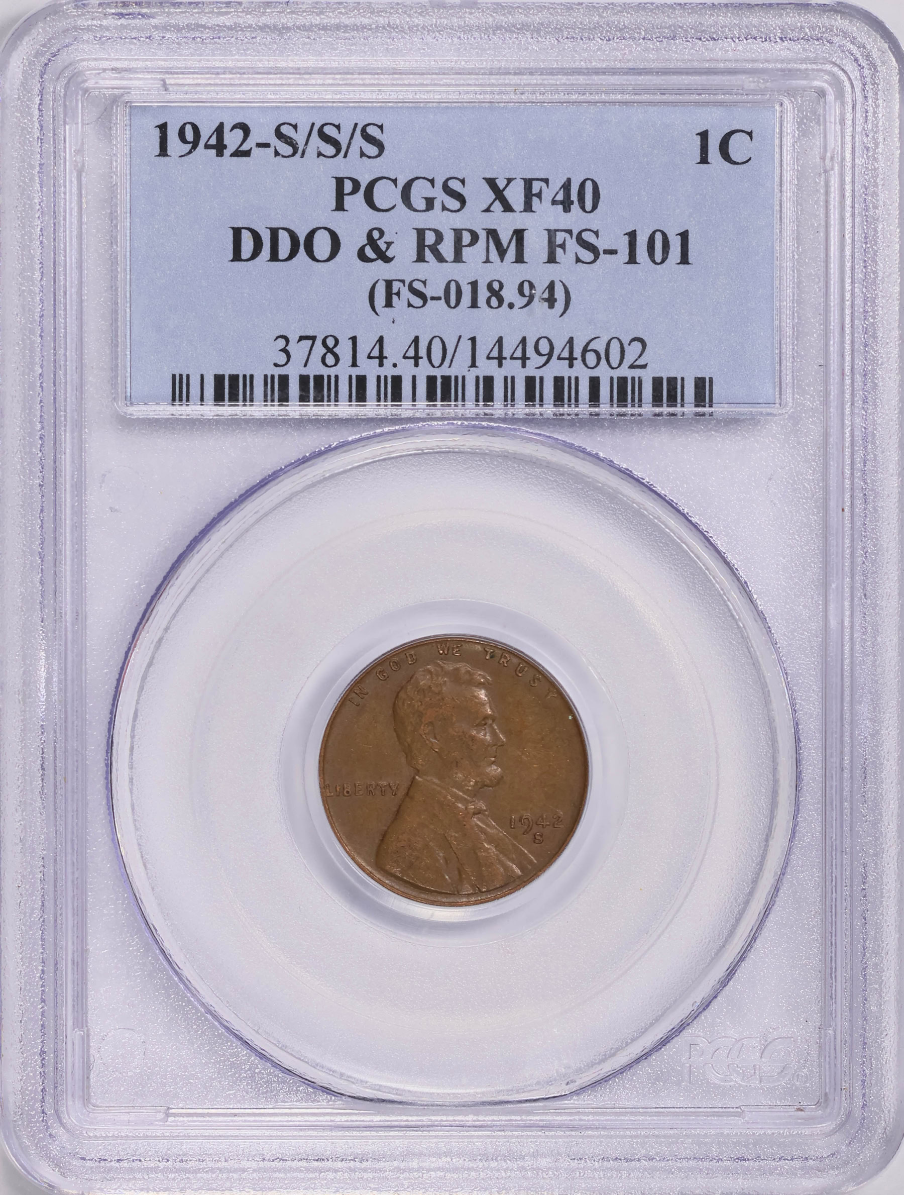 1942-S/S/S Lincoln Cent DDO & RPM FS-101 (FS-018.94) PCGS XF-40 BN (Item 1644112 ...