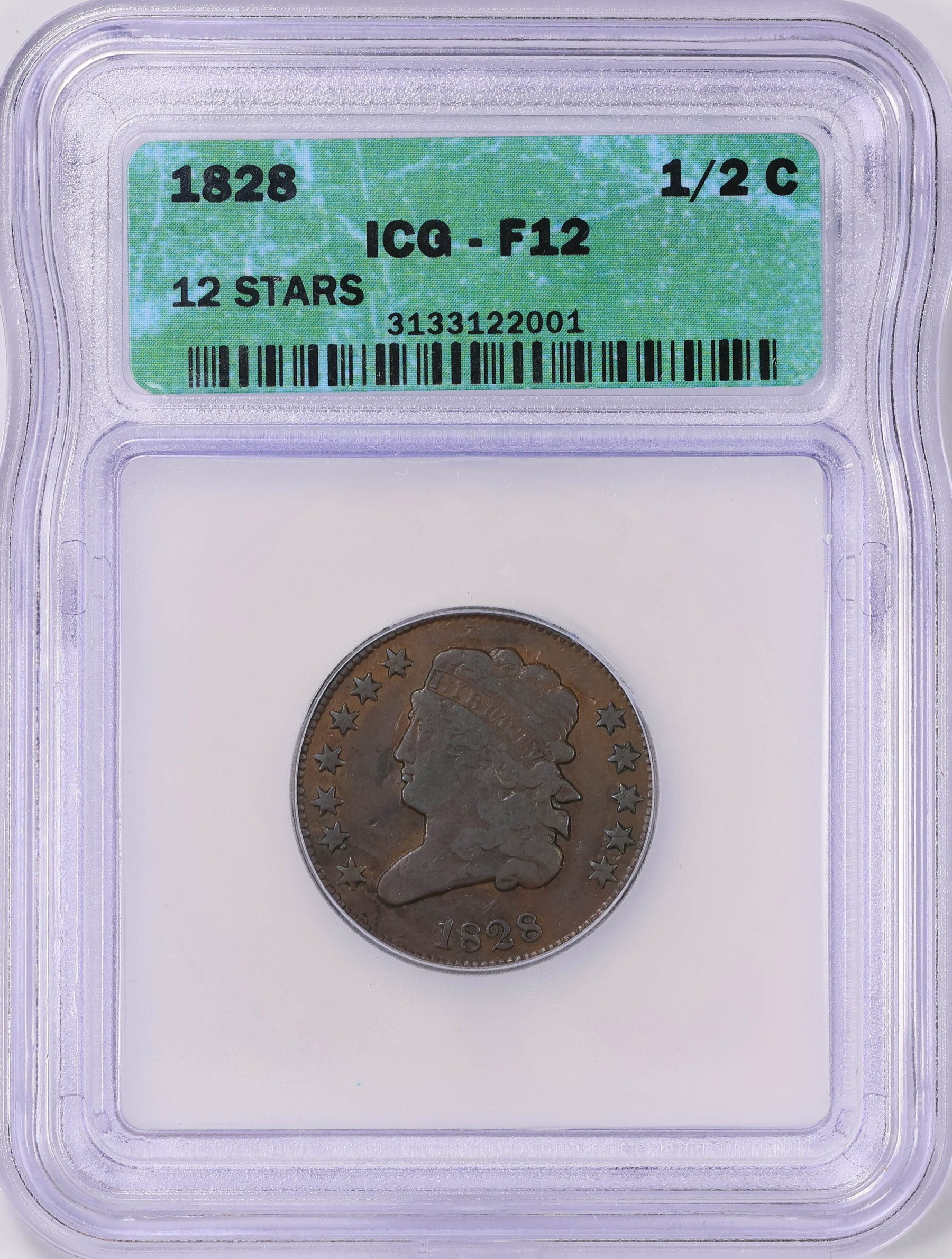 1828 Classic Half Cent 12 Stars ICG F-12 (Item 1644126) | GreatCollections Coin Auctions