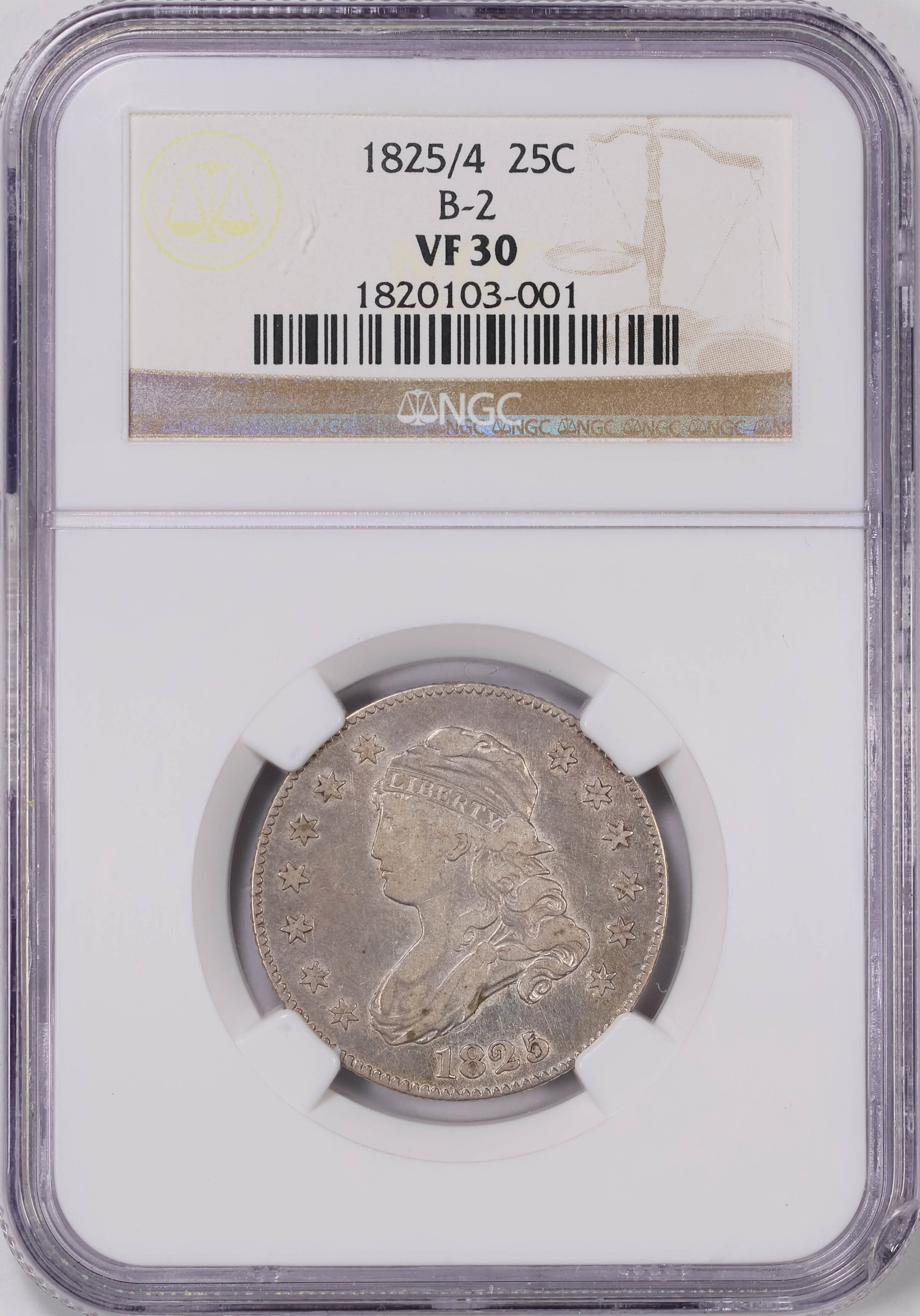 1825/4 Capped Bust Quarter B-2 NGC VF-30 (Item 1644128 ...