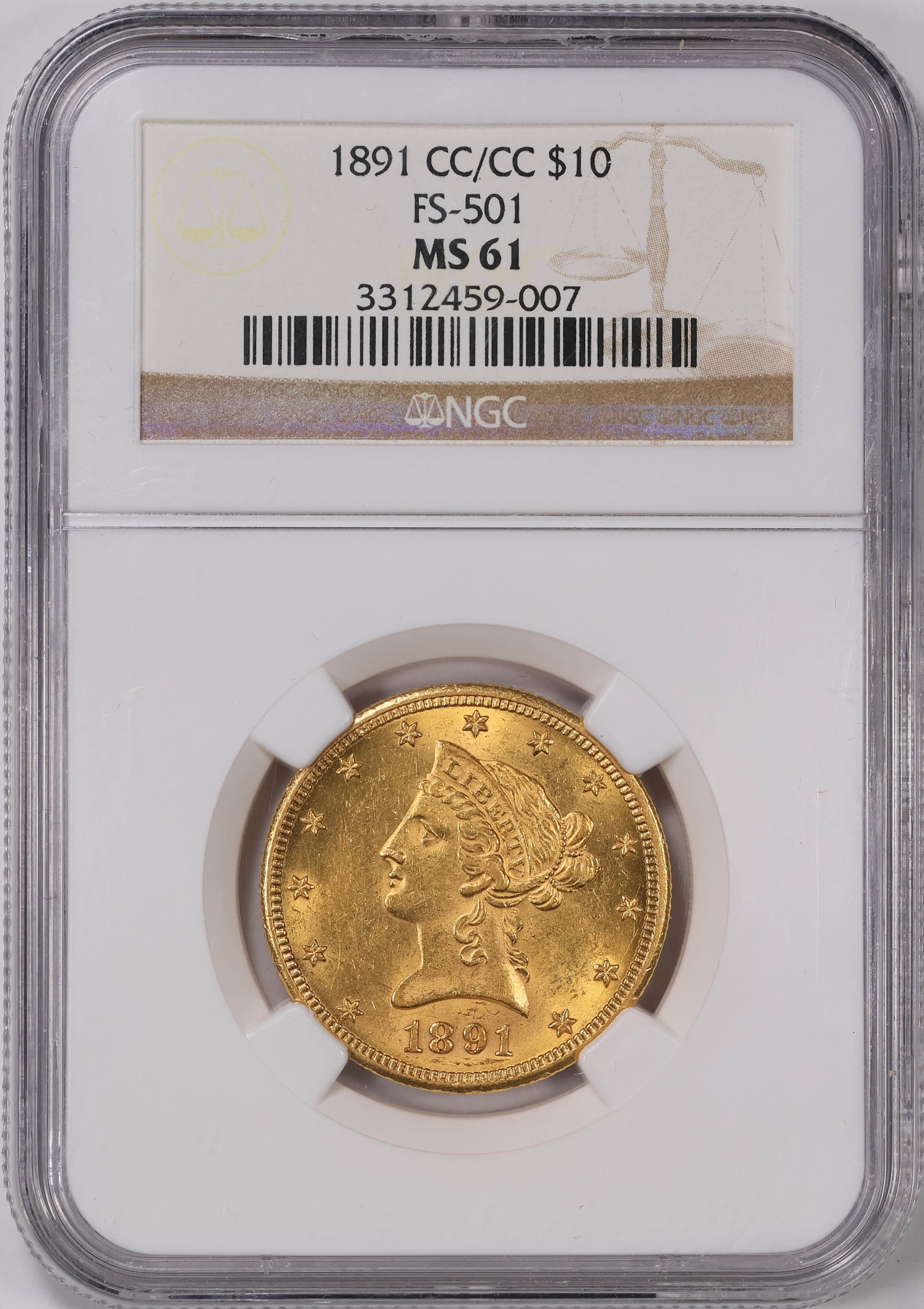 1891-CC/CC Liberty Gold Eagle FS-501 NGC MS-61 (Item 1644172) | GreatCollections Coin Auctions