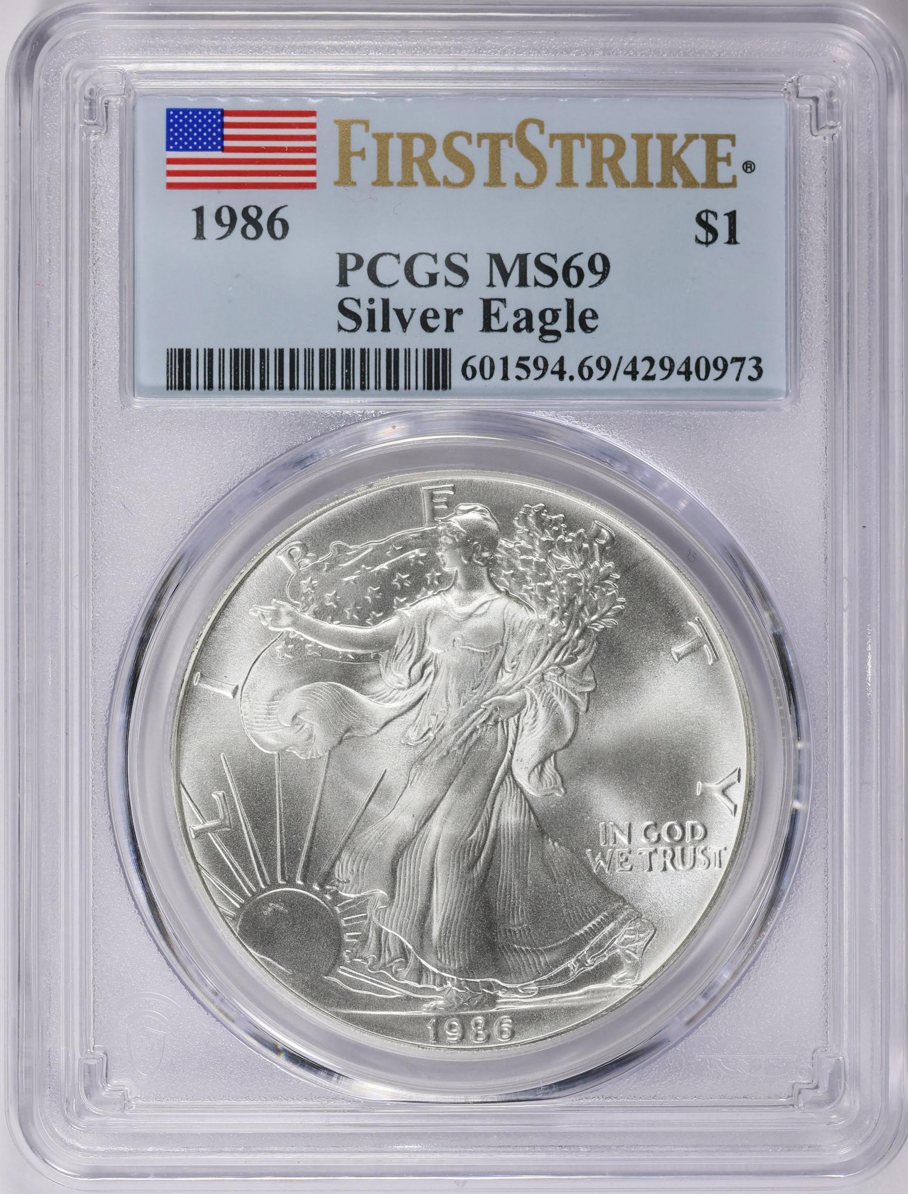 1986 $1 Silver Eagle First Strike PCGS MS-69 (Item 1644302 ...