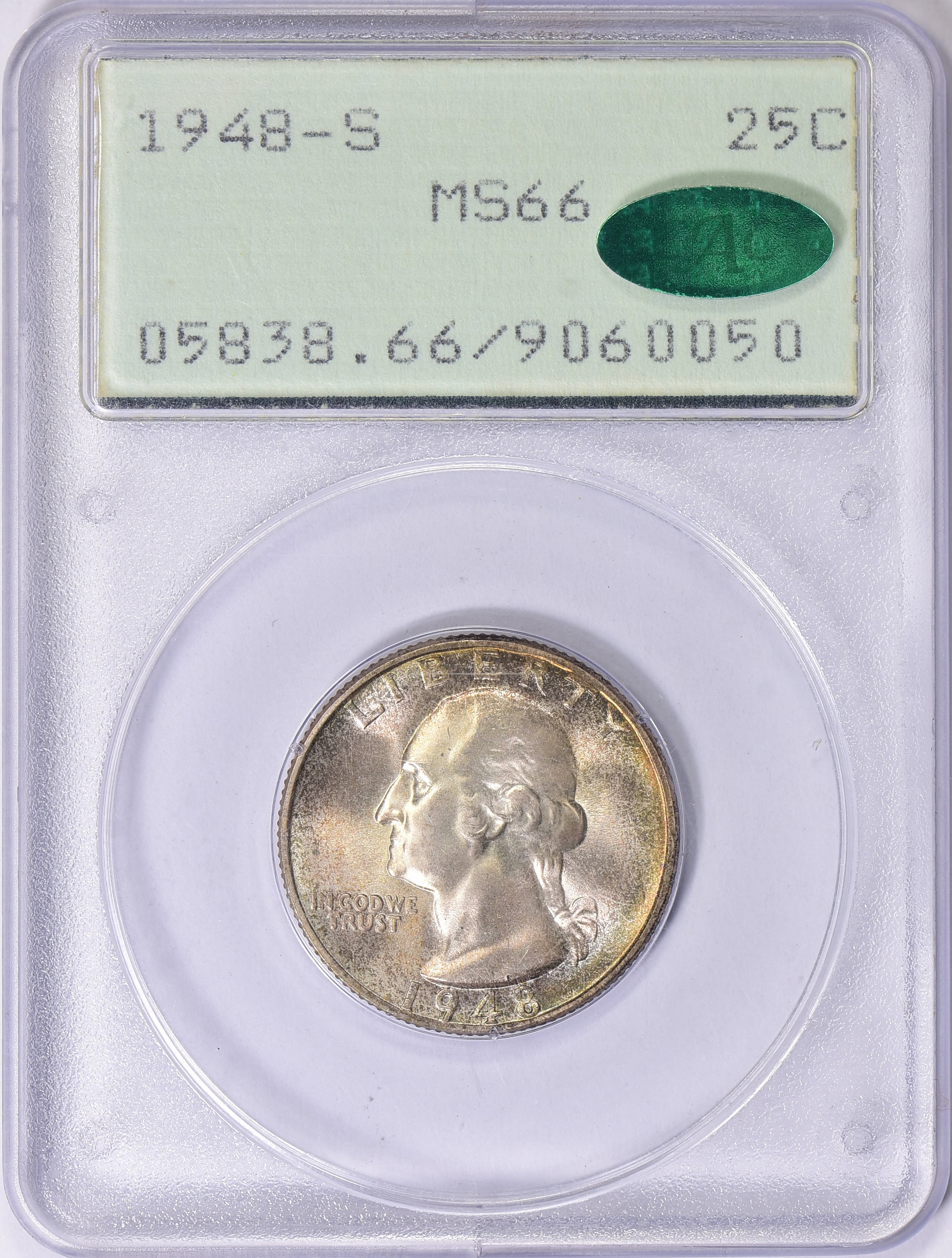 1948-S Washington Quarter PCGS MS-66 (CAC Green) OGH (1st Gen) (Toned) (Item 1644530 ...