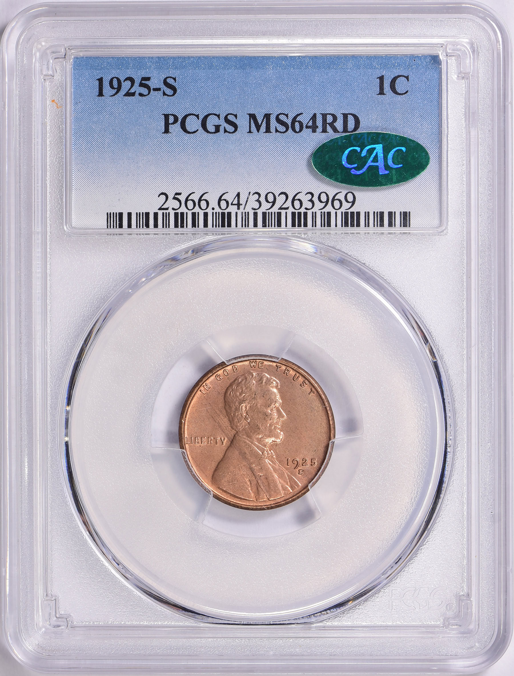 1925-S Lincoln Cent PCGS MS-64 RD (CAC Green) (Item 1644629) | GreatCollections Coin Auctions