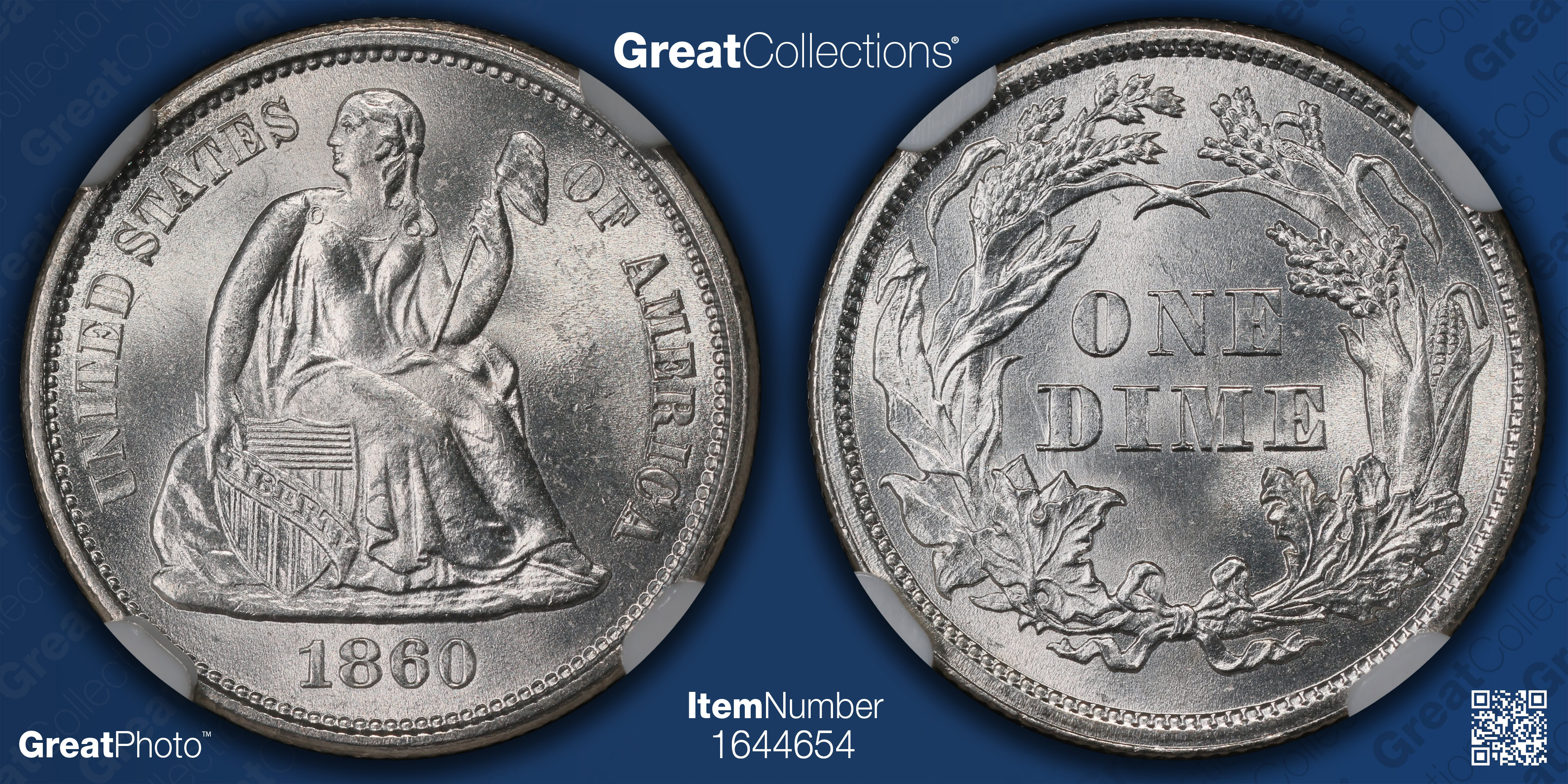 1860 Seated Liberty Dime NGC MS-66 (Item 1644654) | GreatCollections ...