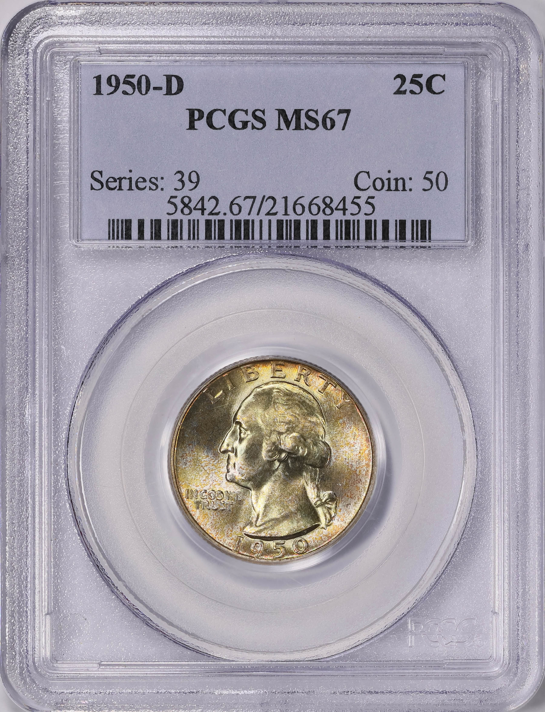1950-D Washington Quarter PCGS MS-67 (Toned) (Item 1644725 ...