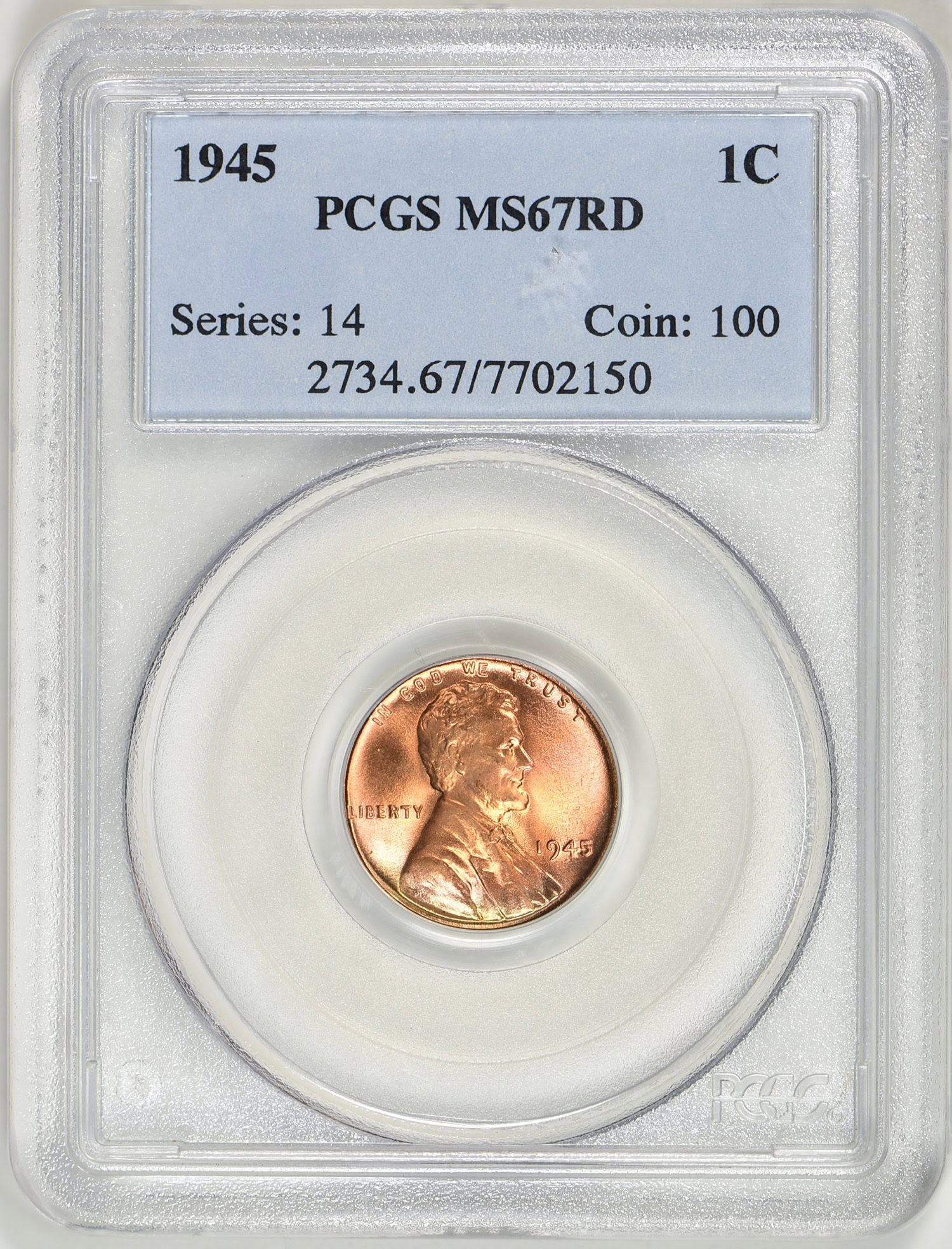 1945 Lincoln Cent PCGS MS-67 RD (Item 1644823) | GreatCollections Coin Auctions