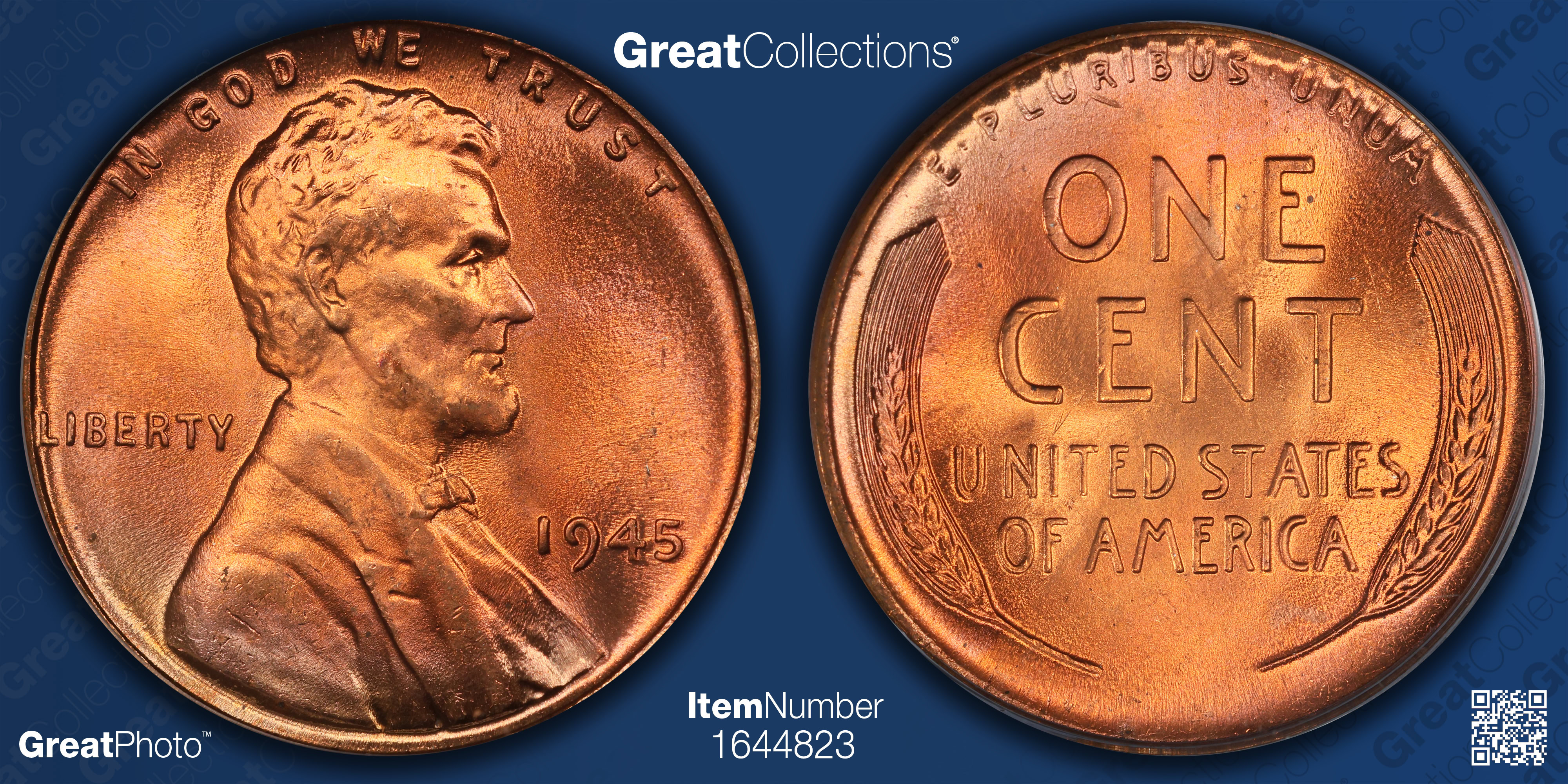 1945 Lincoln Cent PCGS MS-67 RD (Item 1644823) | GreatCollections Coin ...