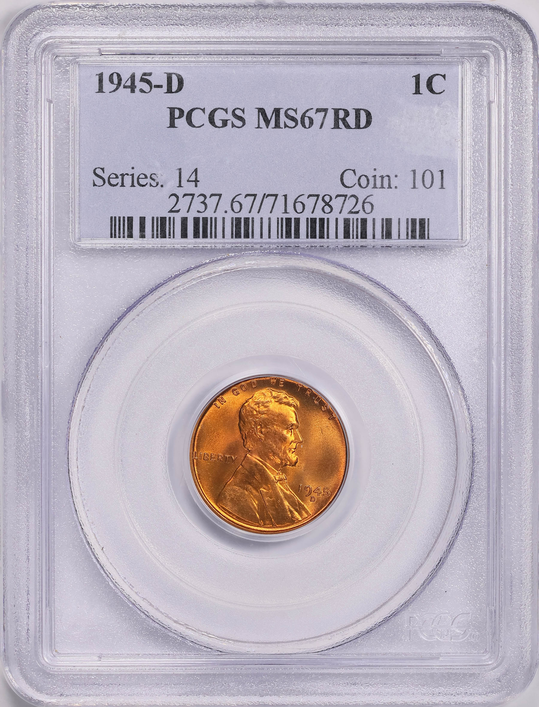 1945-D Lincoln Cent PCGS MS-67 RD (Item 1644824) | GreatCollections Coin Auctions