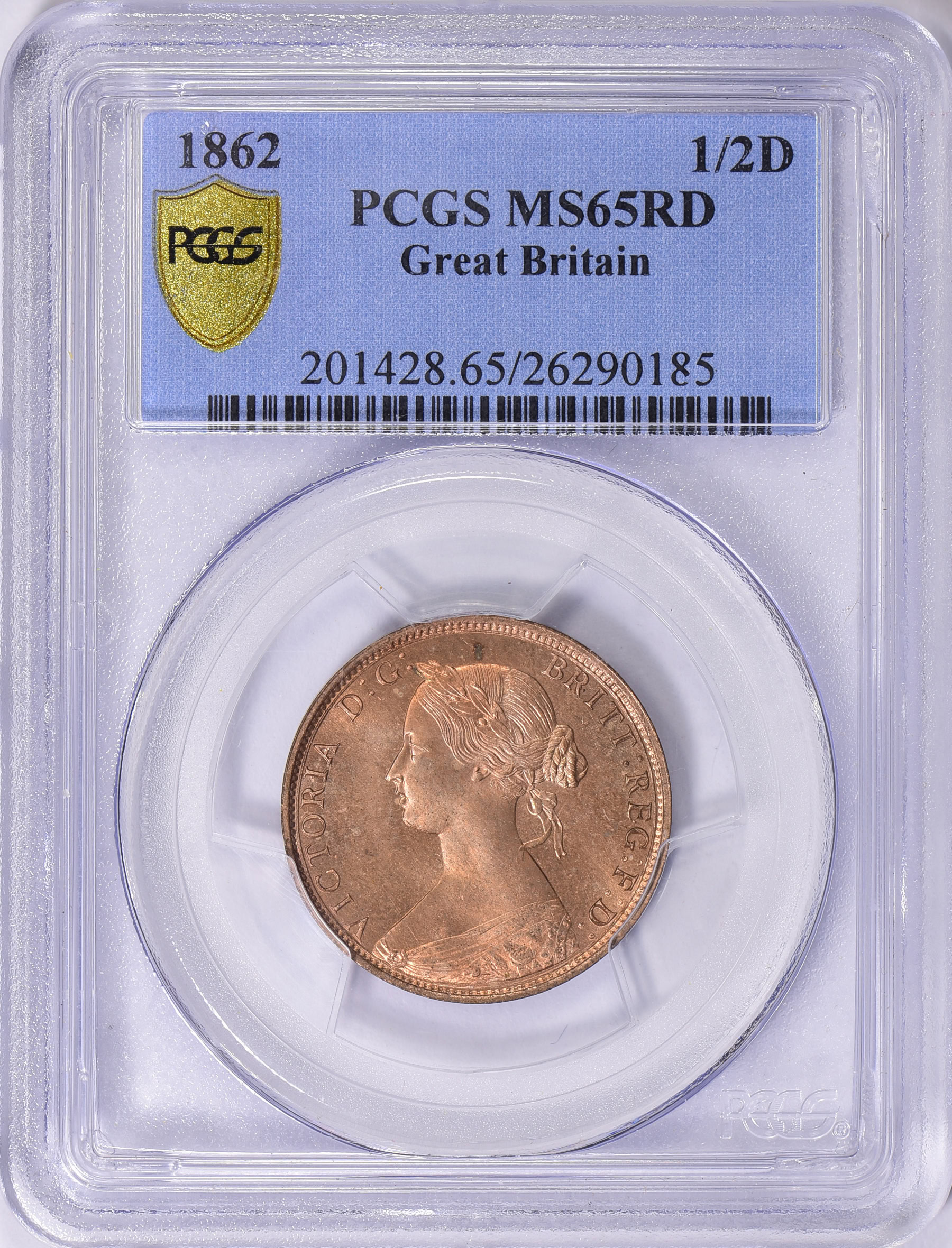 Great Britain 1862 1/2 Penny KM-748.2 PCGS MS-65 RD (Item 1644905 ...