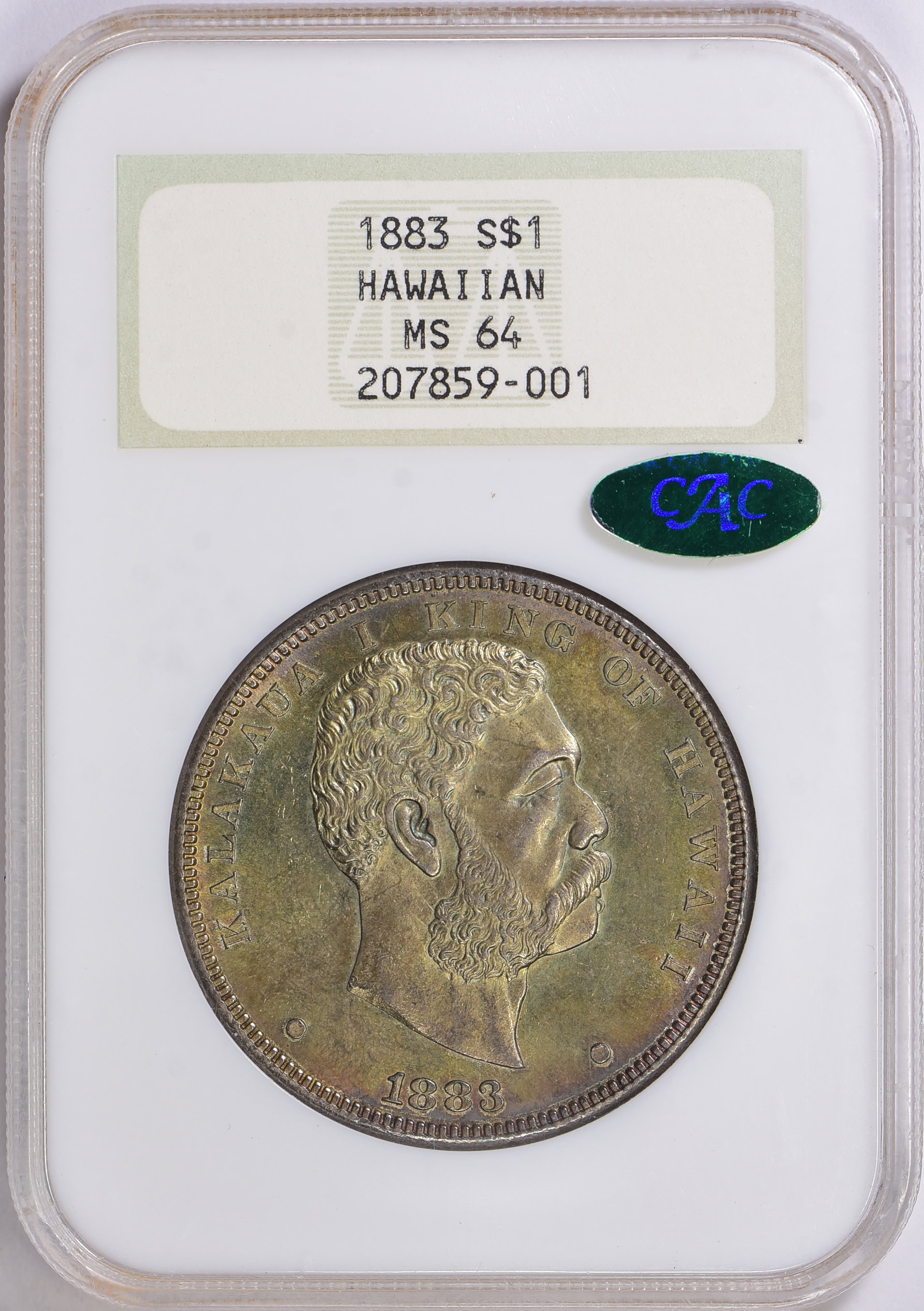 1883 Hawaii Silver Dollar NGC MS-64 (CAC Green) OH (Toned) (Item ...