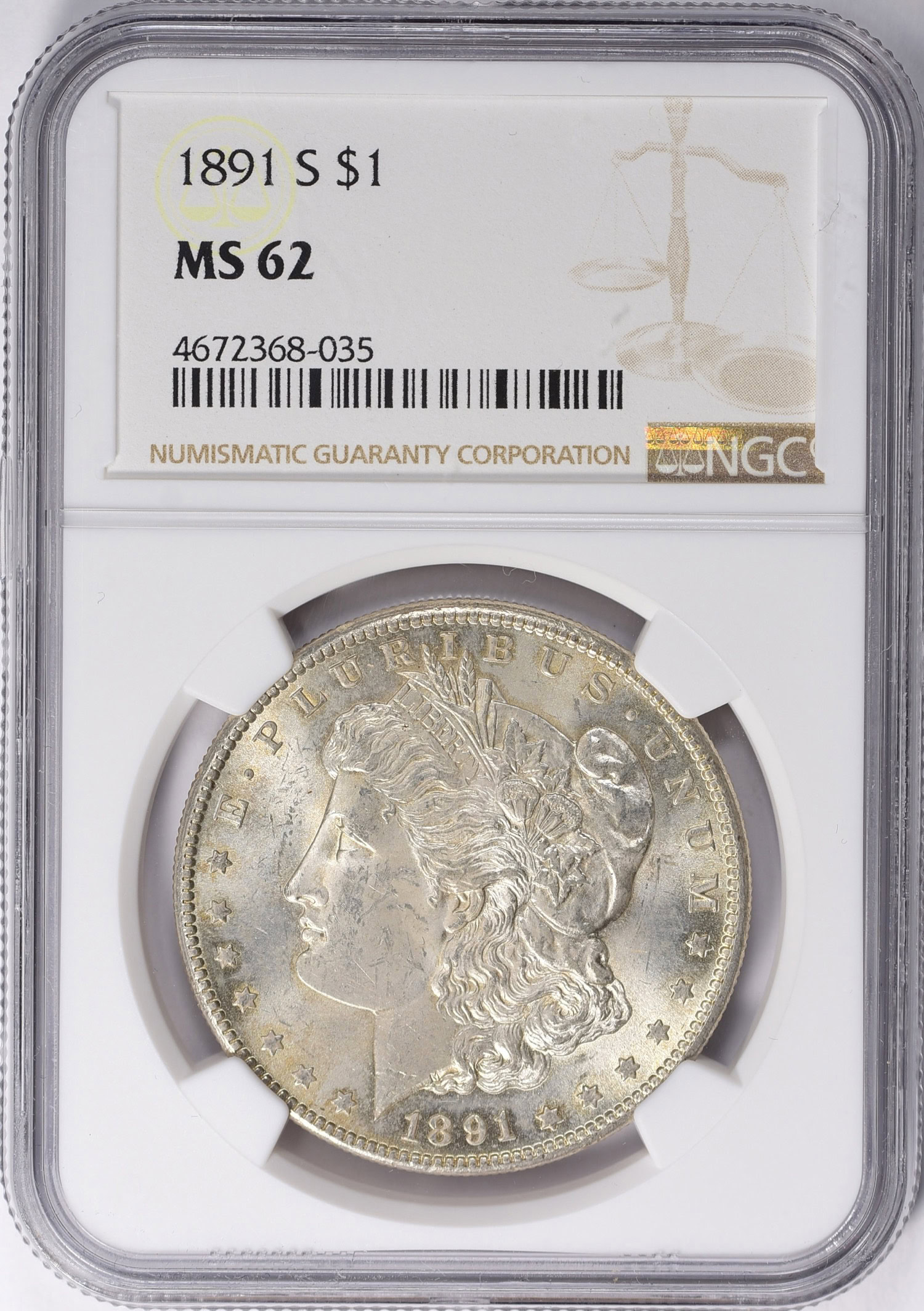 1891-S Morgan Silver Dollar NGC MS-62 (Item 1645243) | GreatCollections ...