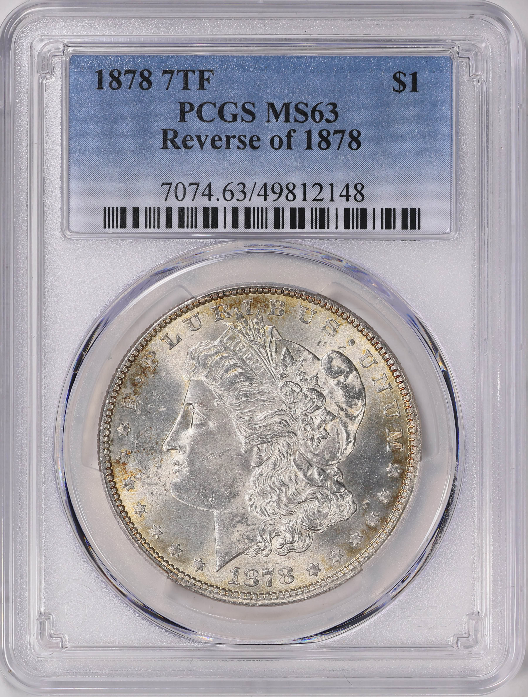 1878 Morgan Silver Dollar 7 Tailfeathers, Reverse of 1878 PCGS MS-63 (Item 1645317 ...