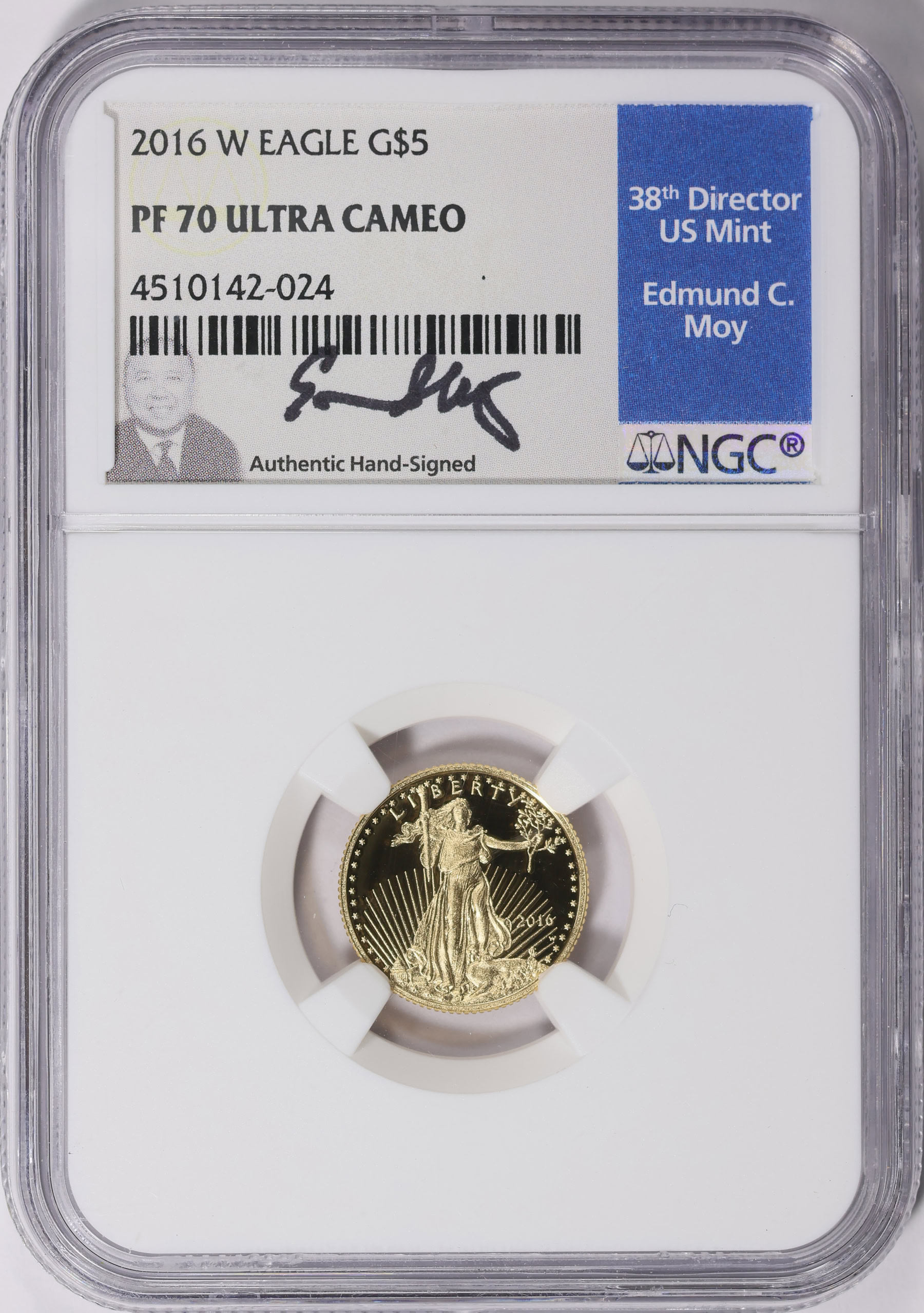 2016-W $5 Tenth-Ounce Gold American Eagle NGC Proof-70 UC (Moy Signed Label) (Item 1645446 ...