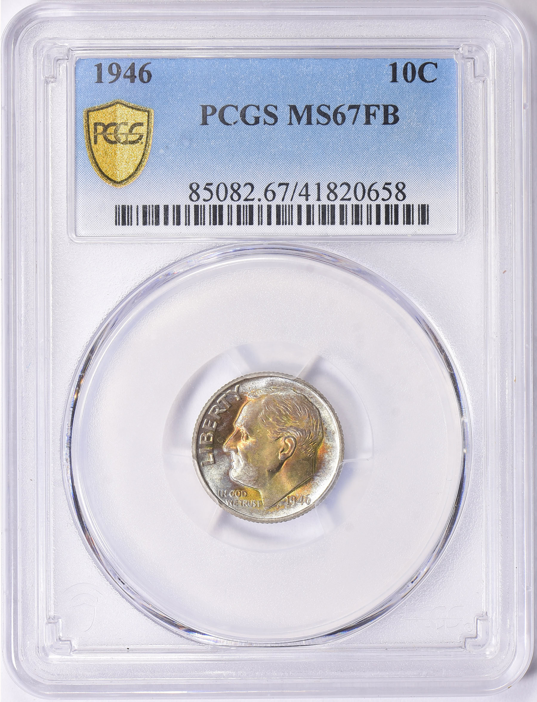 1946 Roosevelt Dime PCGS MS-67 FB (Toned) (Item 1645498) | GreatCollections Coin Auctions