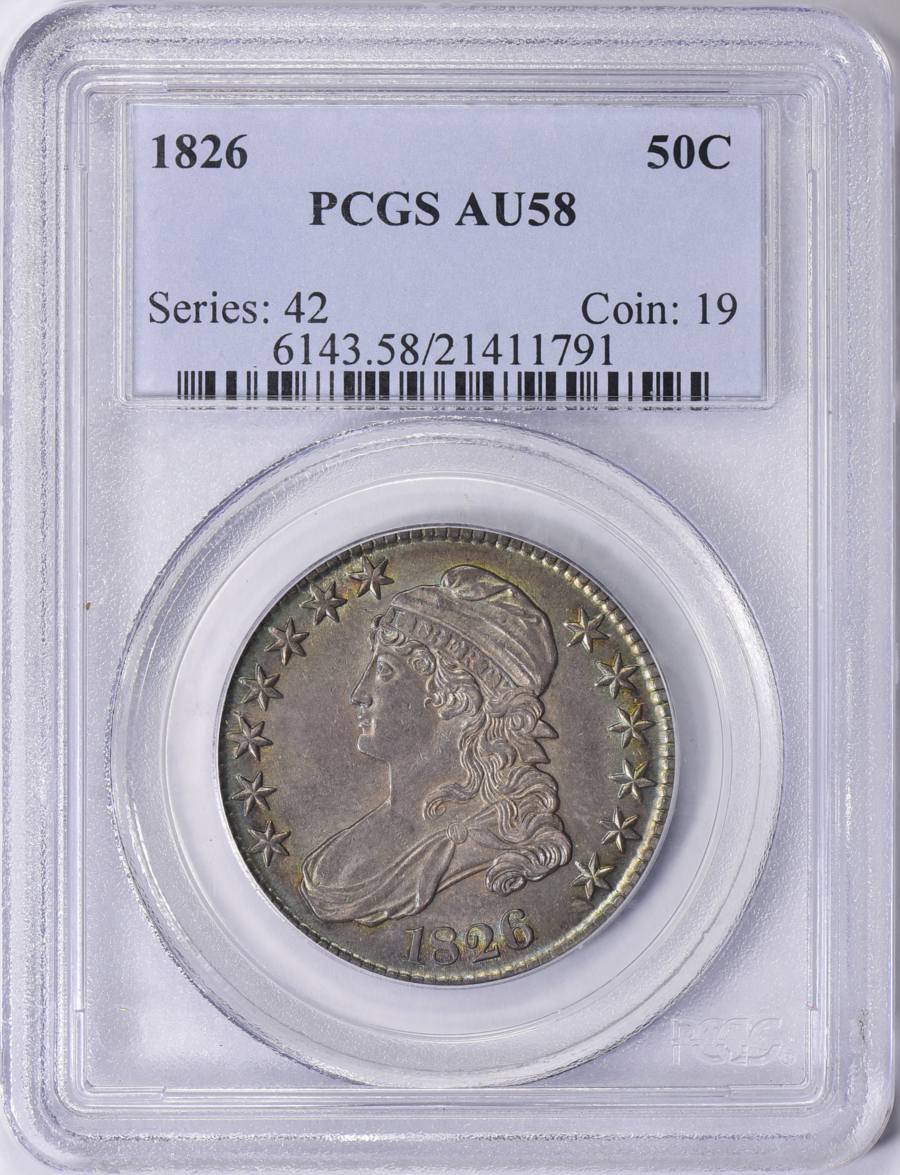 1826 Capped Bust Half Dollar PCGS AU-58 (Toned) (Item 1645514) | GreatCollections Coin Auctions