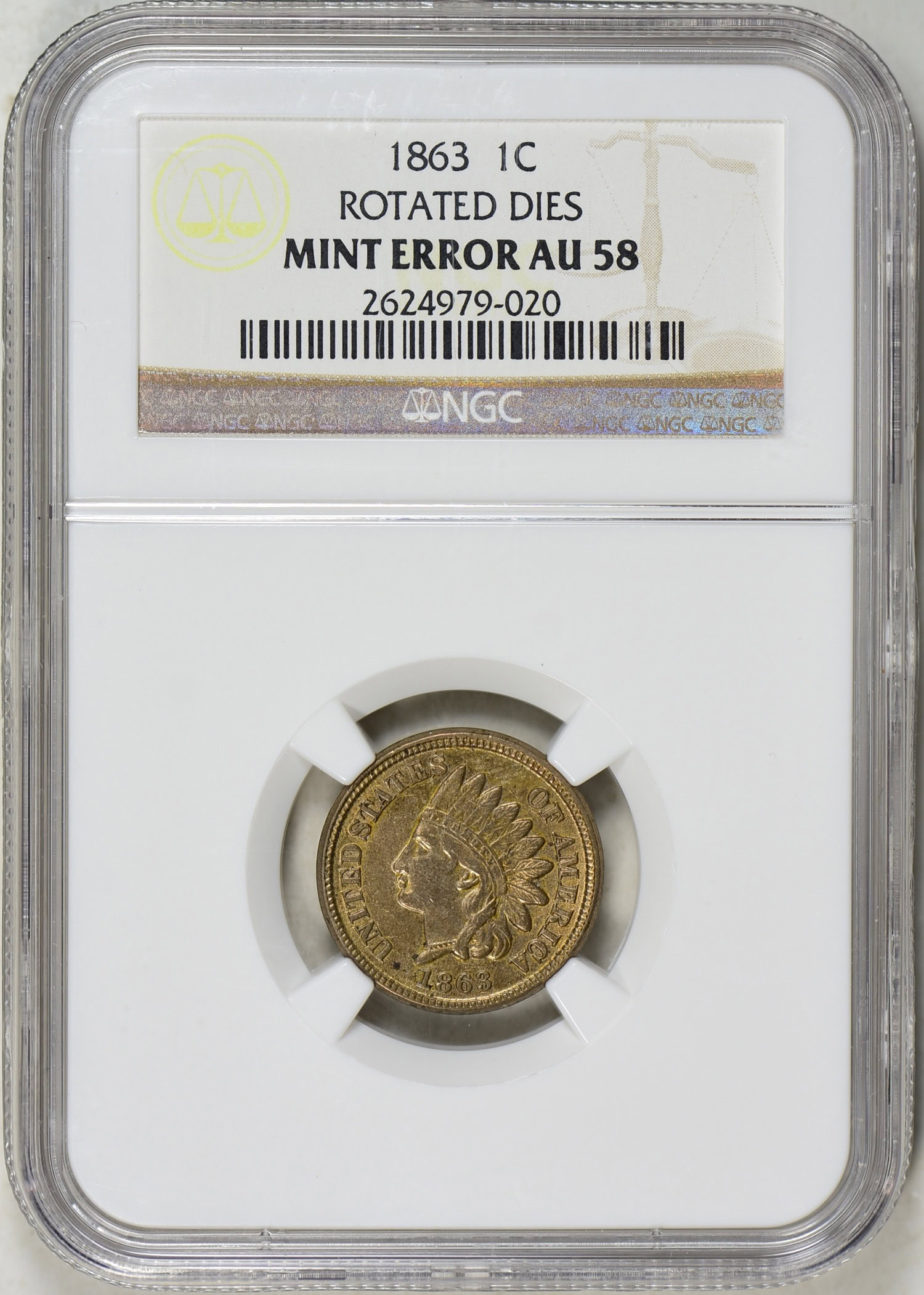 Mint Error 1863 Indian Cent Rotated Dies NGC AU-58 | NGC Cert #2624979 ...