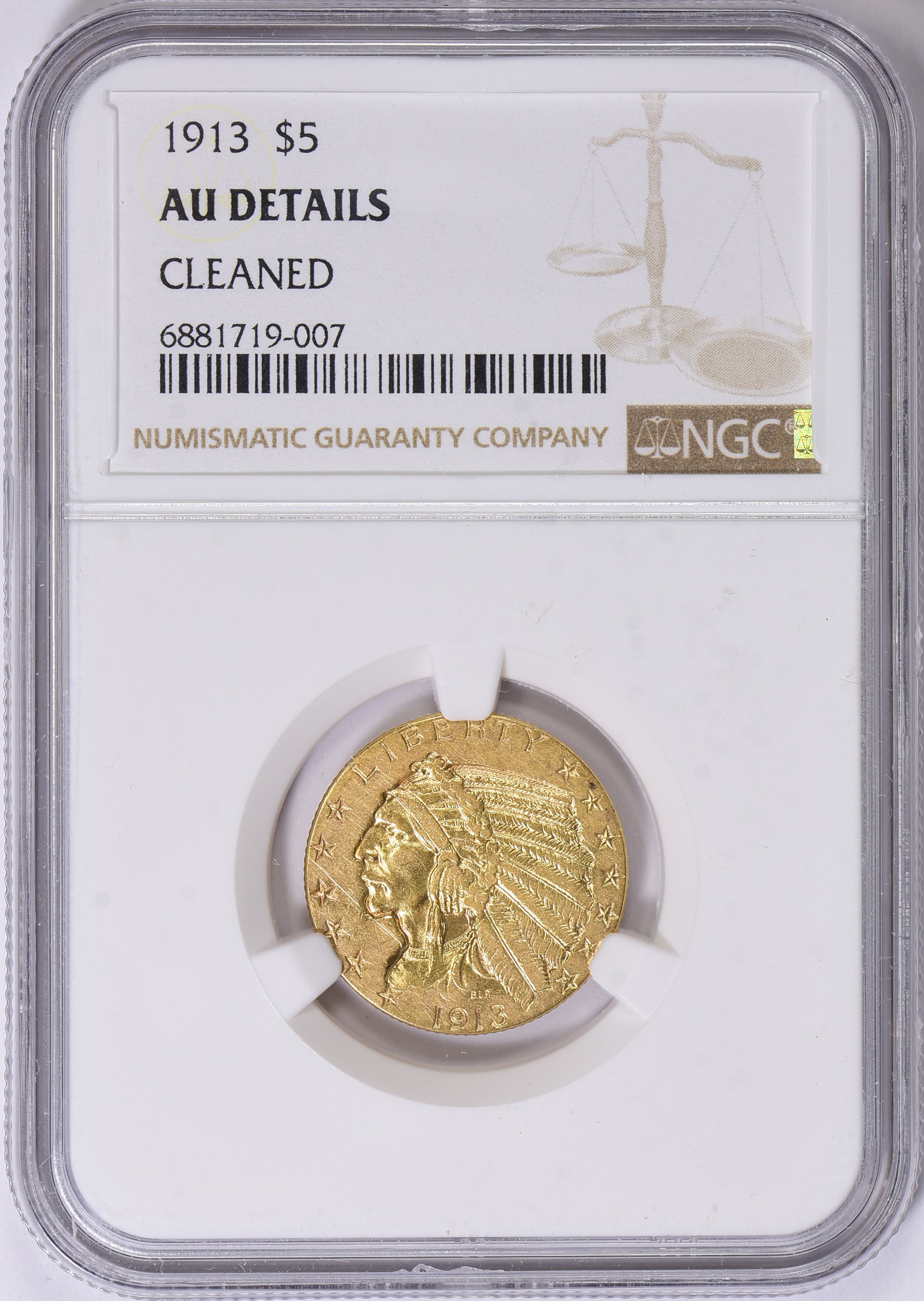 1913 Indian Gold Half Eagle NGC AU Details (Item 1645725) | GreatCollections Coin Auctions