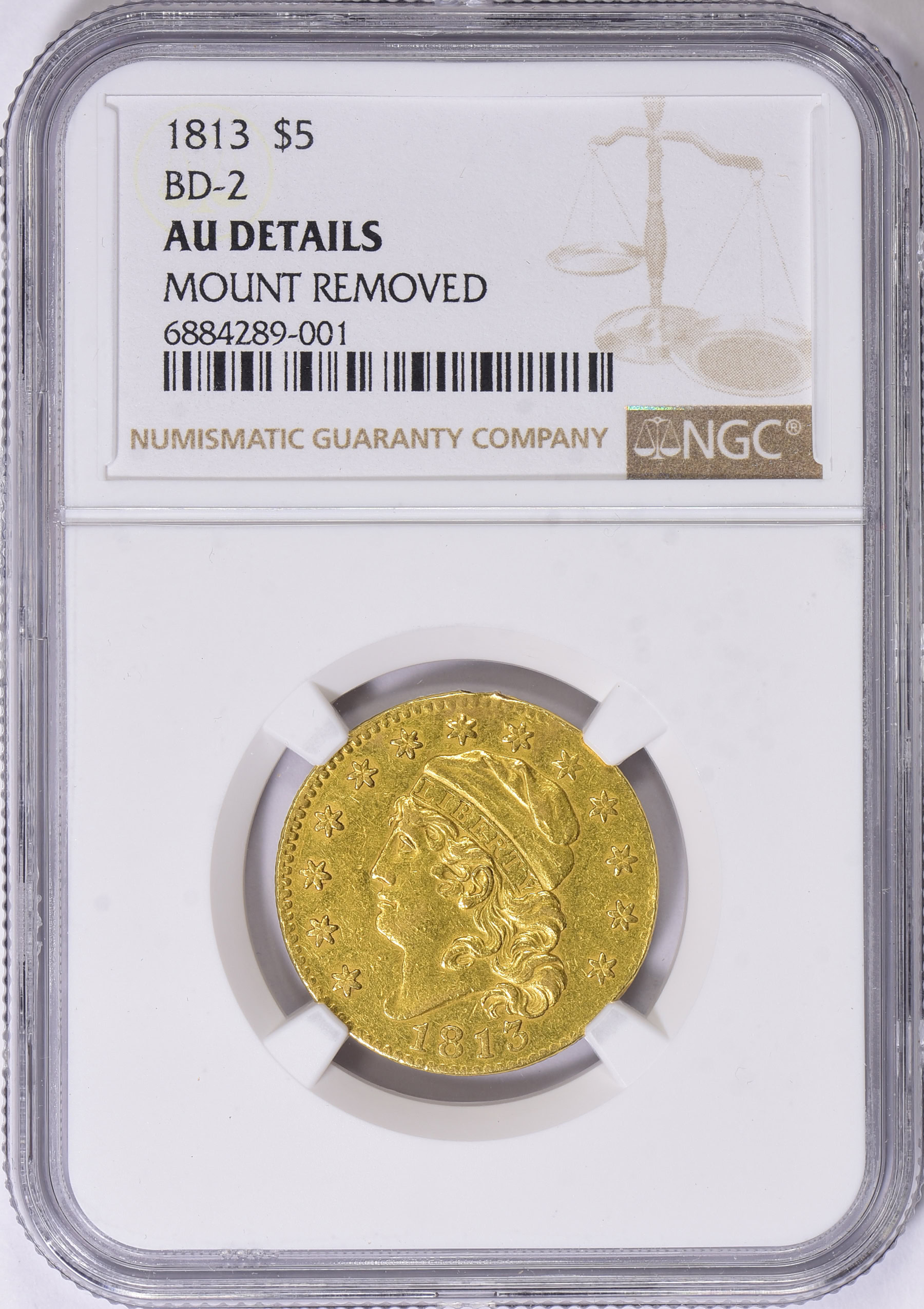1813 Capped Head Gold Half Eagle BD-2 NGC AU Details (Item 1645726) | GreatCollections Coin Auctions