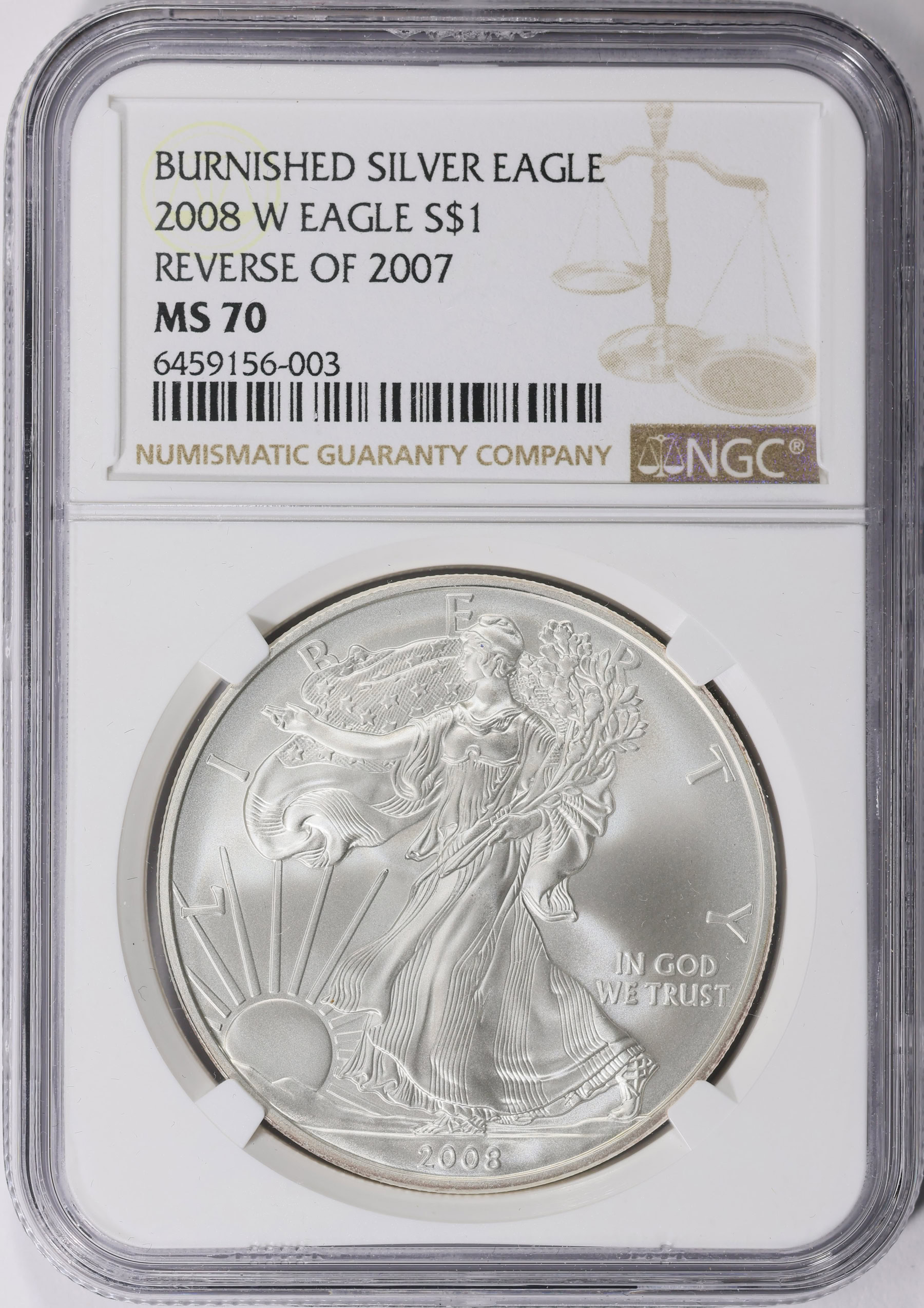 2008-W $1 Silver Eagle Reverse of 2007 Burnished NGC MS-70 (Item 1645728) | GreatCollections ...