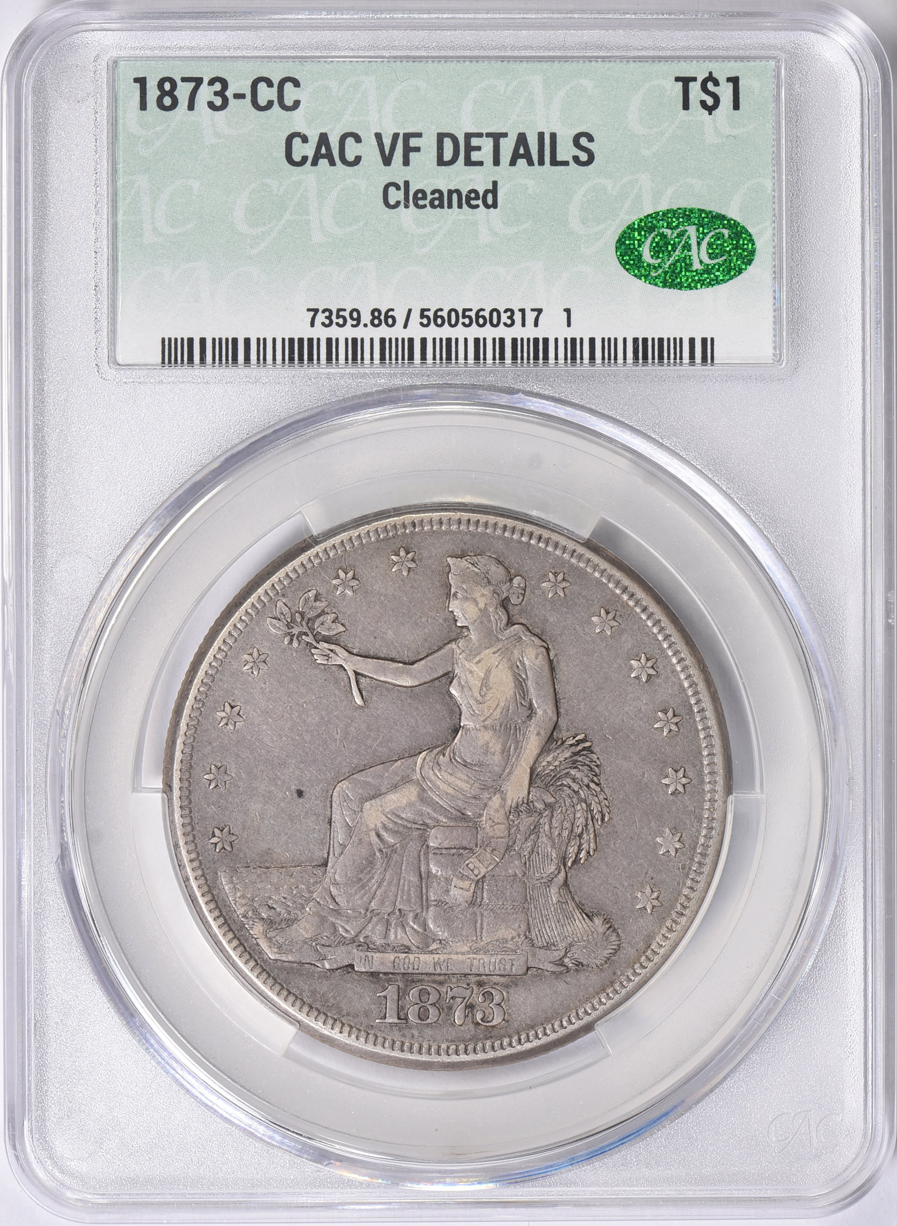 1873-CC Trade Silver Dollar CACG VF Details (Item 1645738 ...