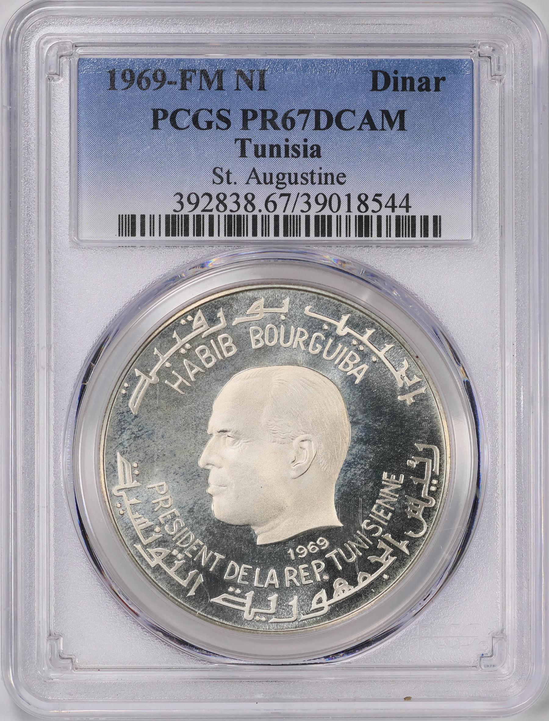 Tunisia 1969-FM NI Silver Dinar St. Augustine KM-296 PCGS Proof-67 DCAM ...