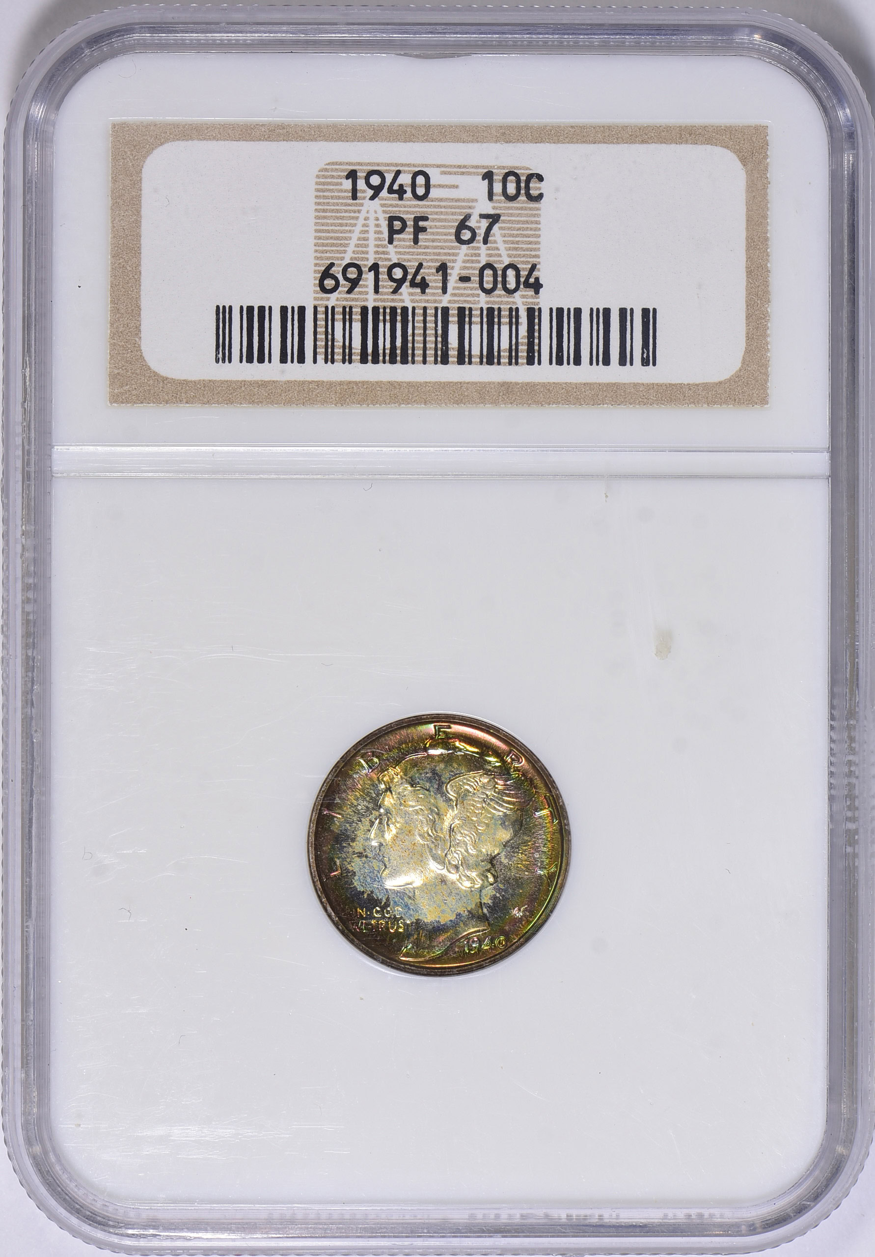 1940 Mercury Dime NGC Proof-67 (Toned) (Item 1646026) | GreatCollections Coin Auctions
