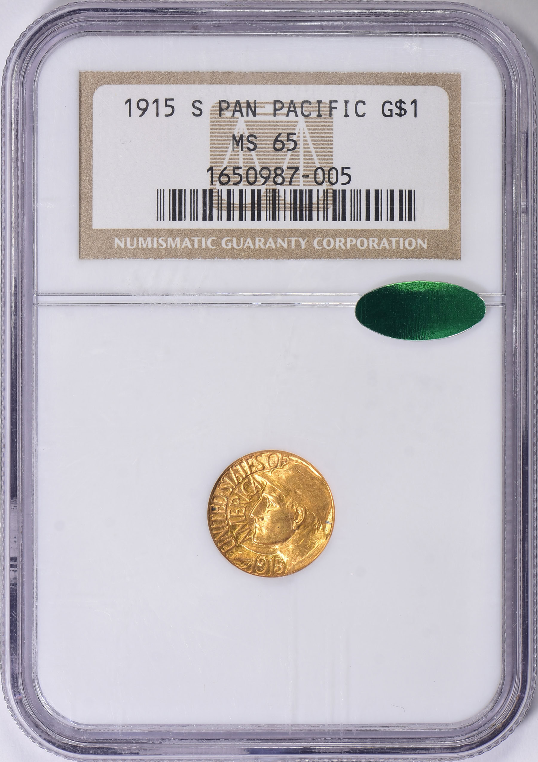 1915-S Panama-Pacific Exposition Gold Dollar NGC MS-65 (CAC Green) (Item 1646179 ...