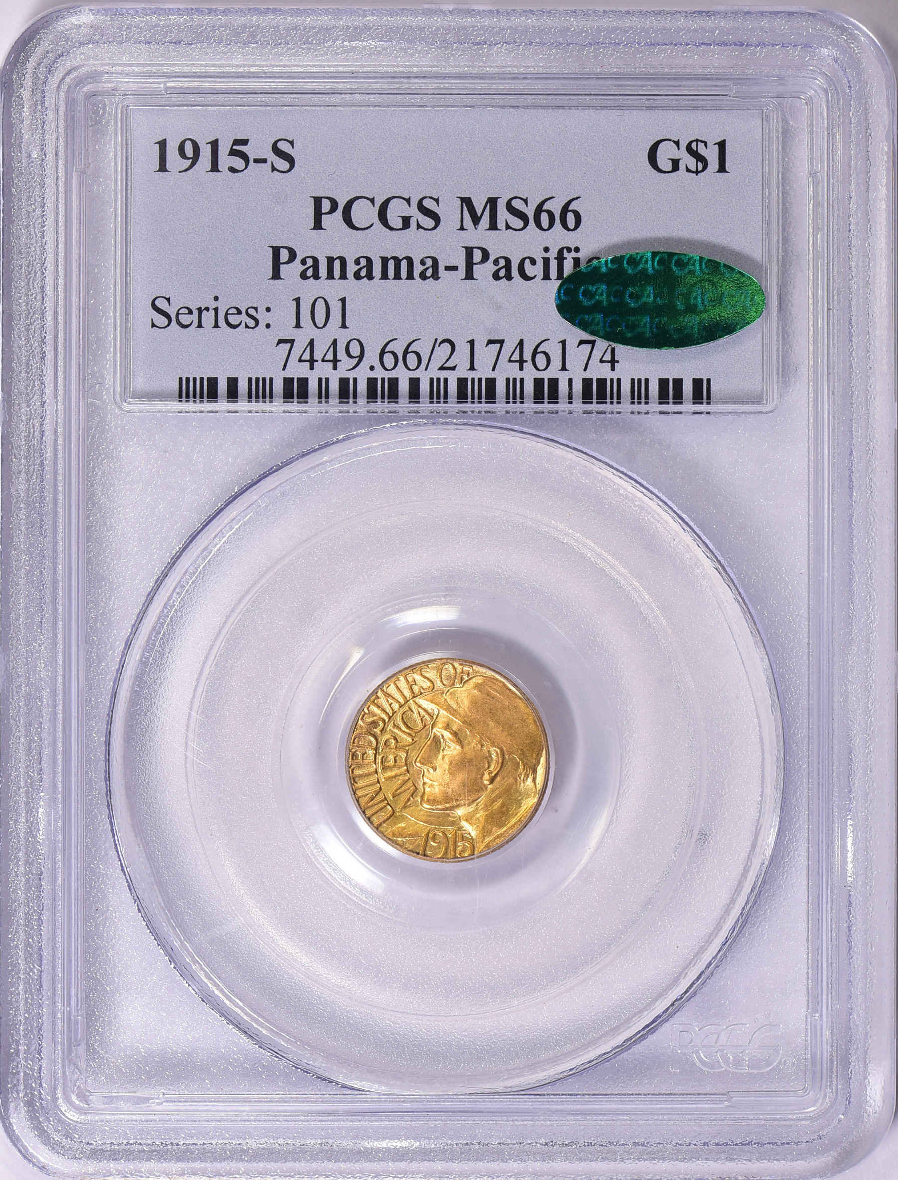 1915-S Panama-Pacific Exposition Gold Dollar PCGS MS-66 (CAC Green) (Item 1646182 ...