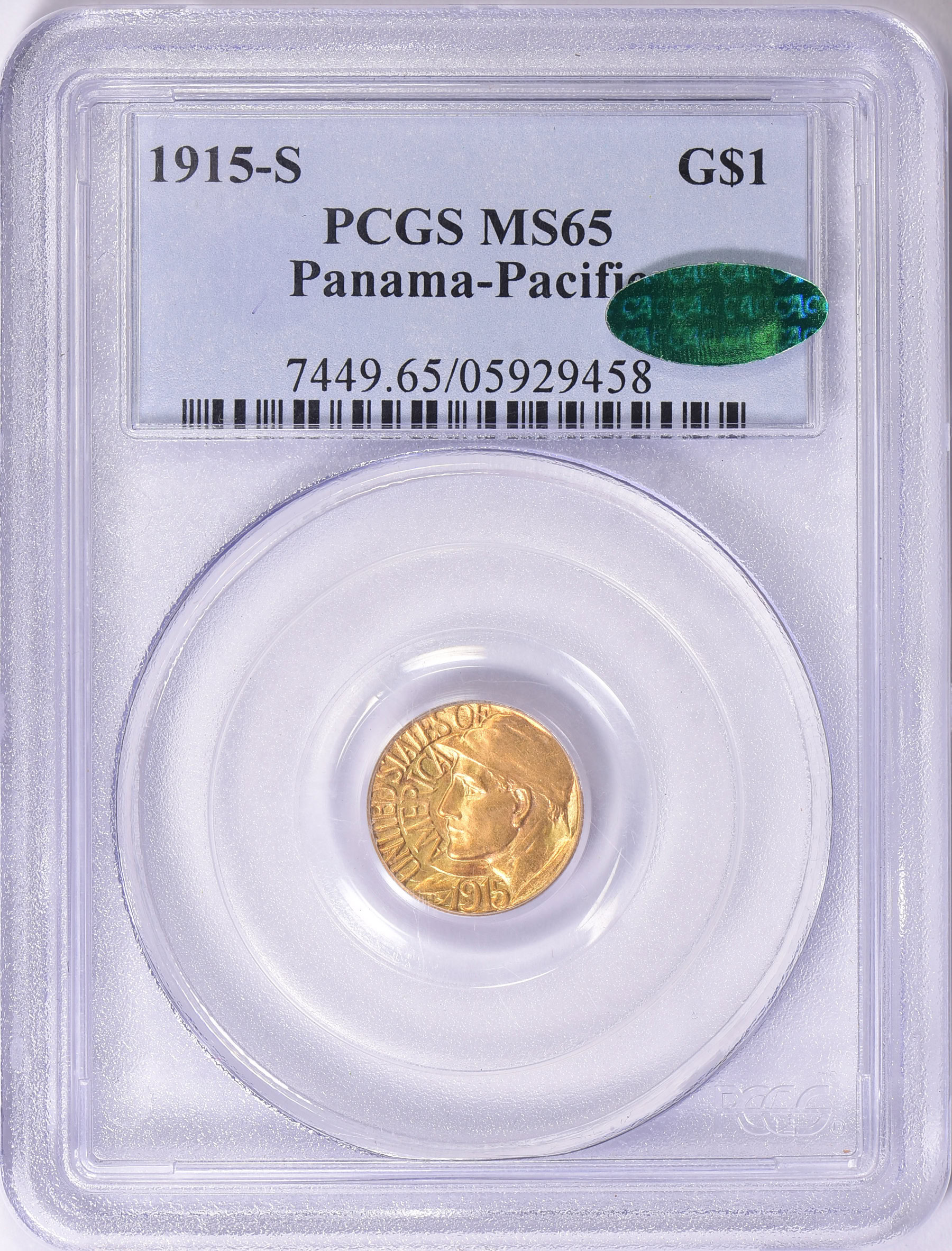 1915-S Panama-Pacific Exposition Gold Dollar PCGS MS-65 (CAC Green) (Item 1646183 ...
