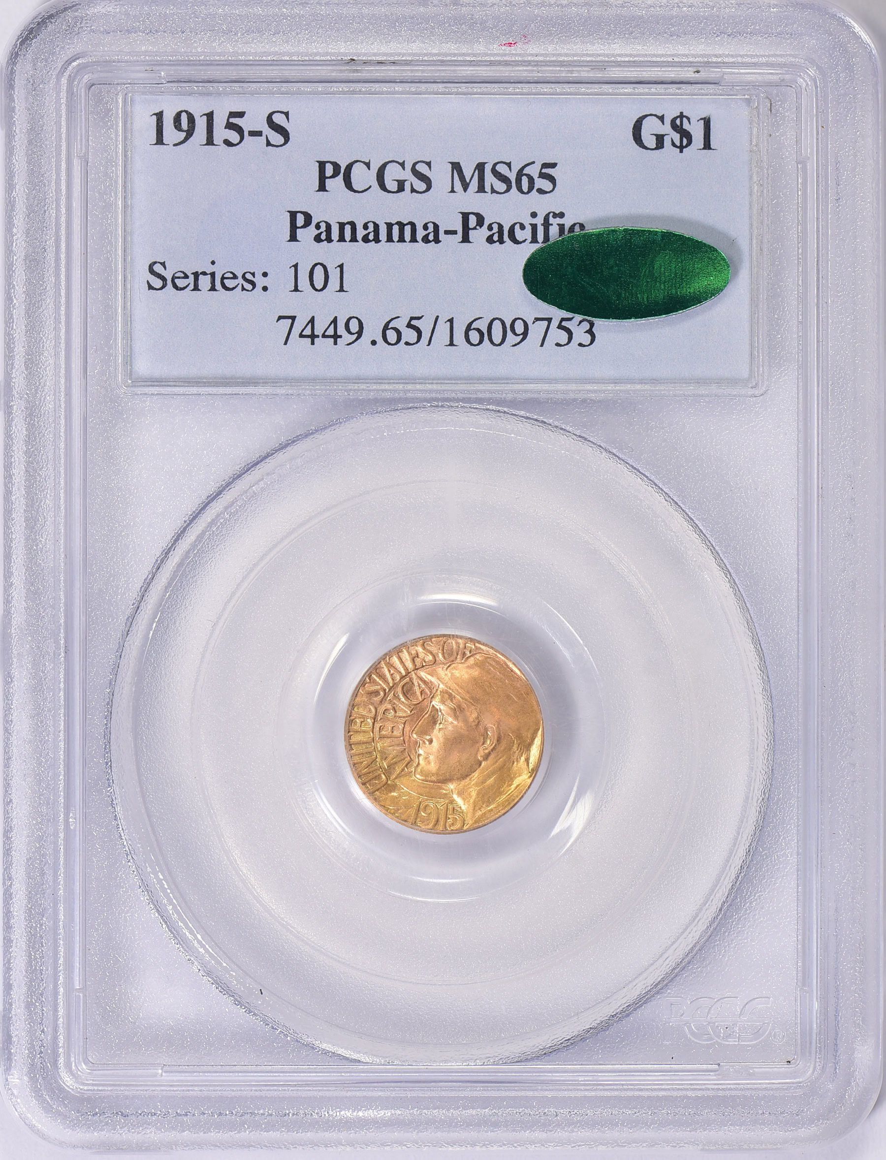 1915-S Panama-Pacific Exposition Gold Dollar PCGS MS-65 (CAC Green) (Item 1646185 ...