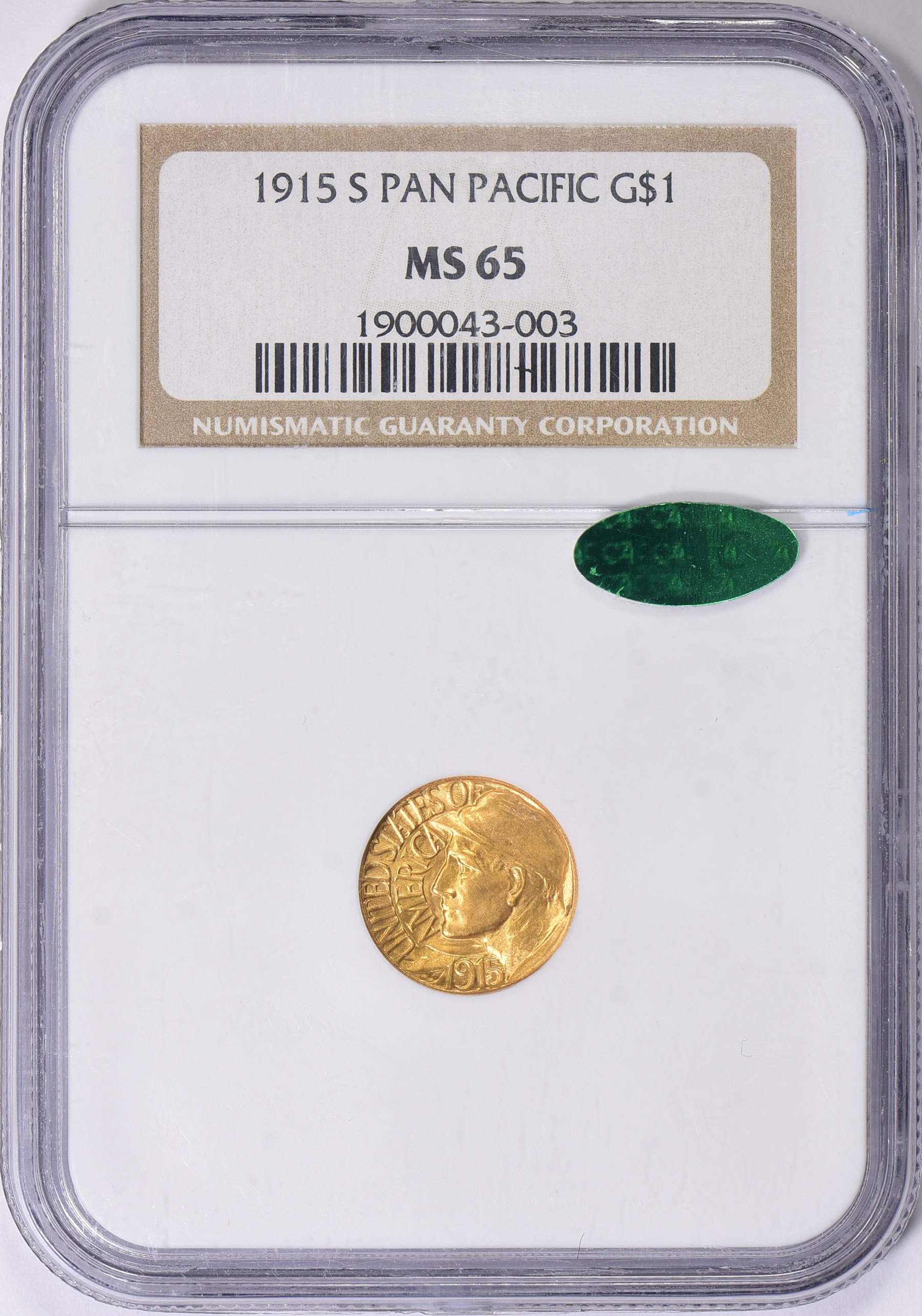 1915-S Panama-Pacific Exposition Gold Dollar NGC MS-65 (CAC Green) (Item 1646187 ...