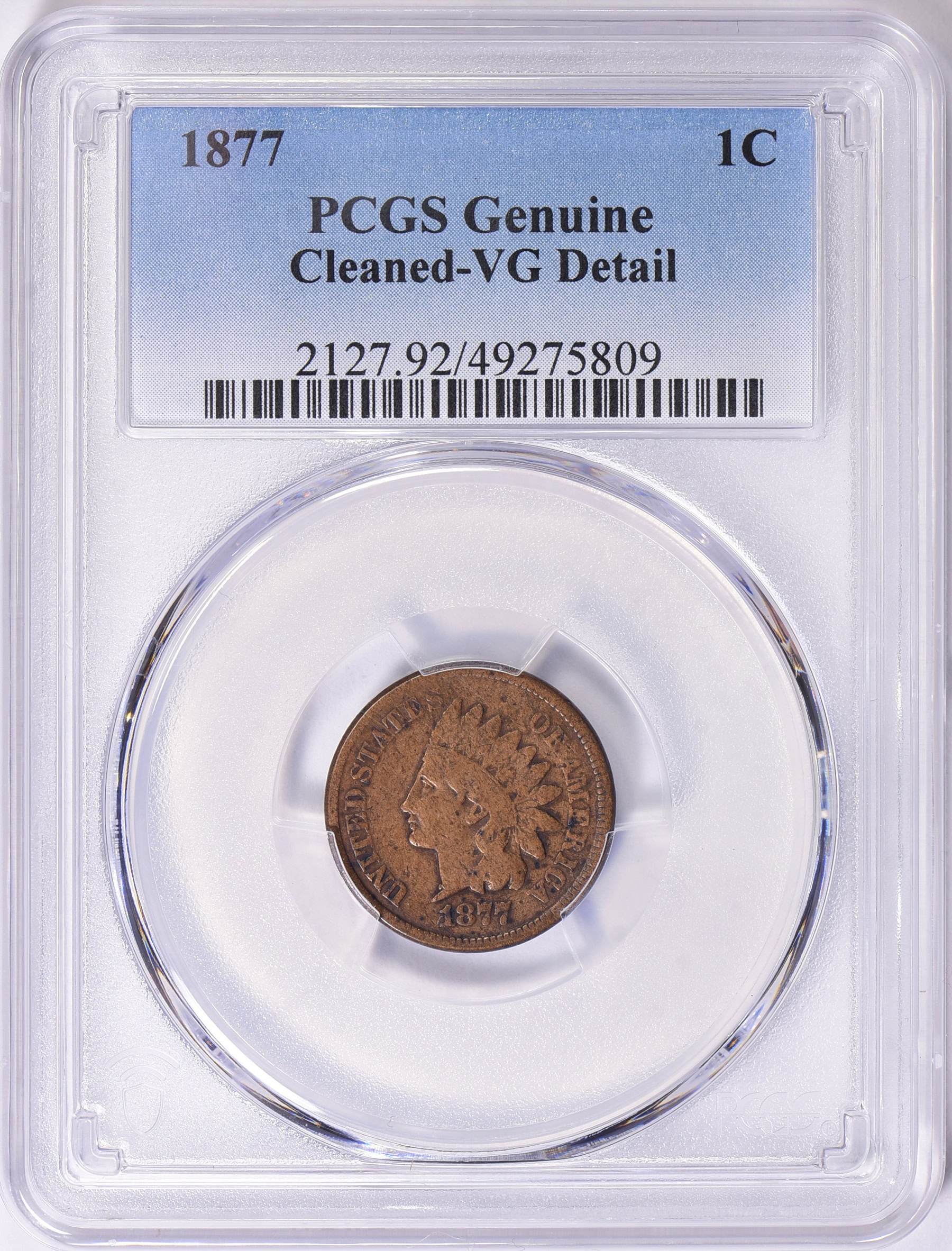 1877 Indian Cent PCGS Genuine VG Details (Item 1646445 ...