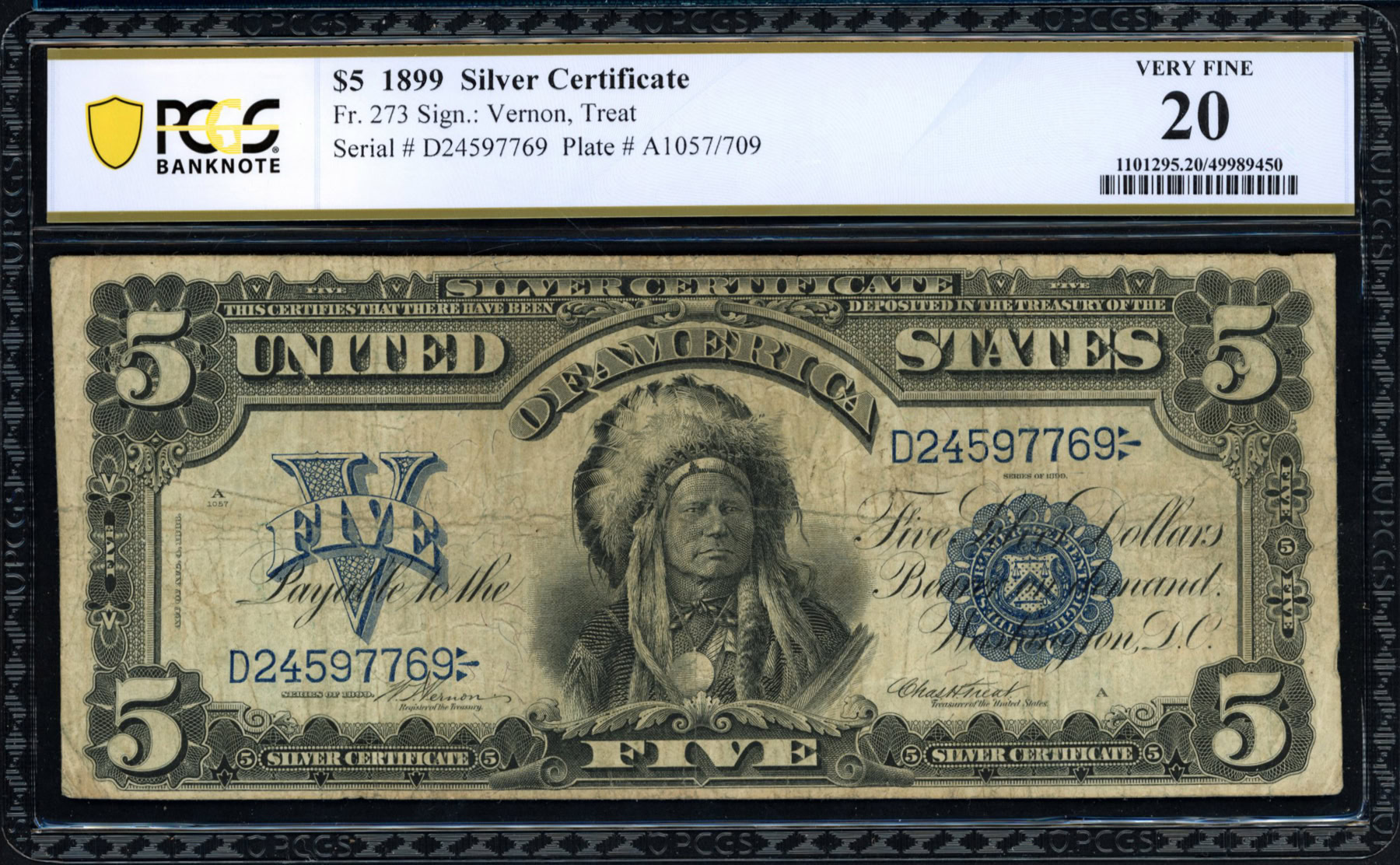 Fr. 273 1899 $5 Silver Certificate Note Vernon / Treat PCGS Banknote ...