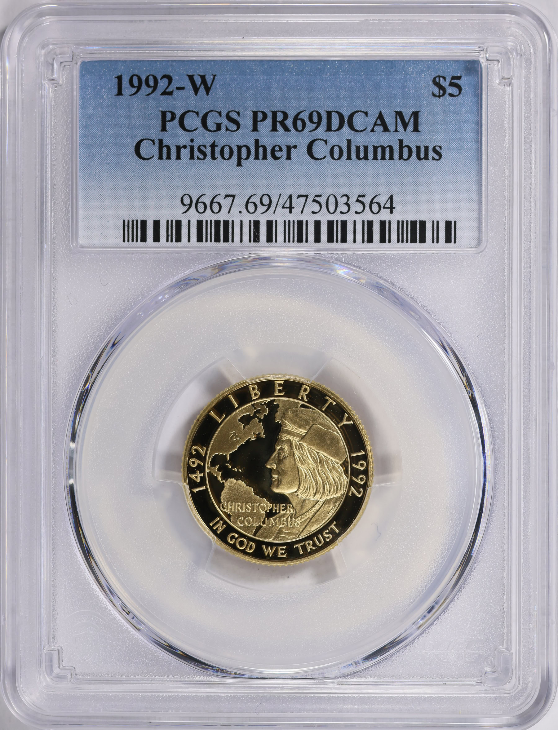 1992-W Christopher Columbus Quincentenary Gold $5 PCGS Proof-69 DCAM ...