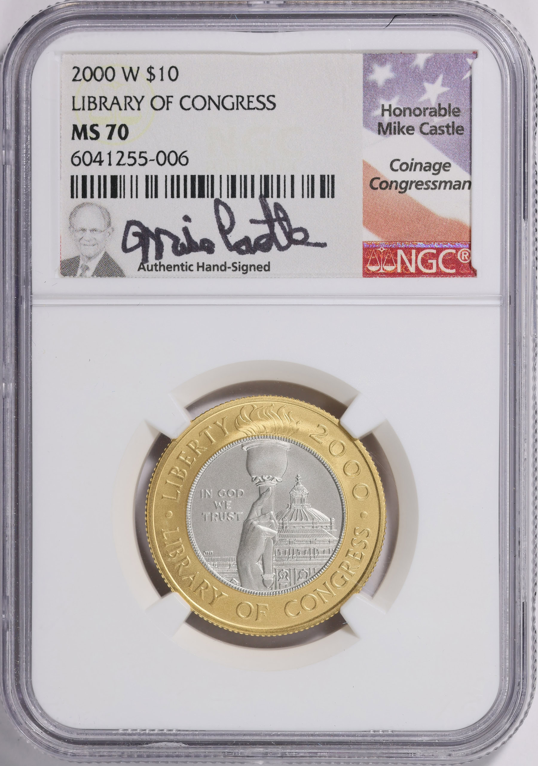 2000-W Library of Congress Bicentennial Bi-Metallic $10 NGC MS-70 (Mike ...