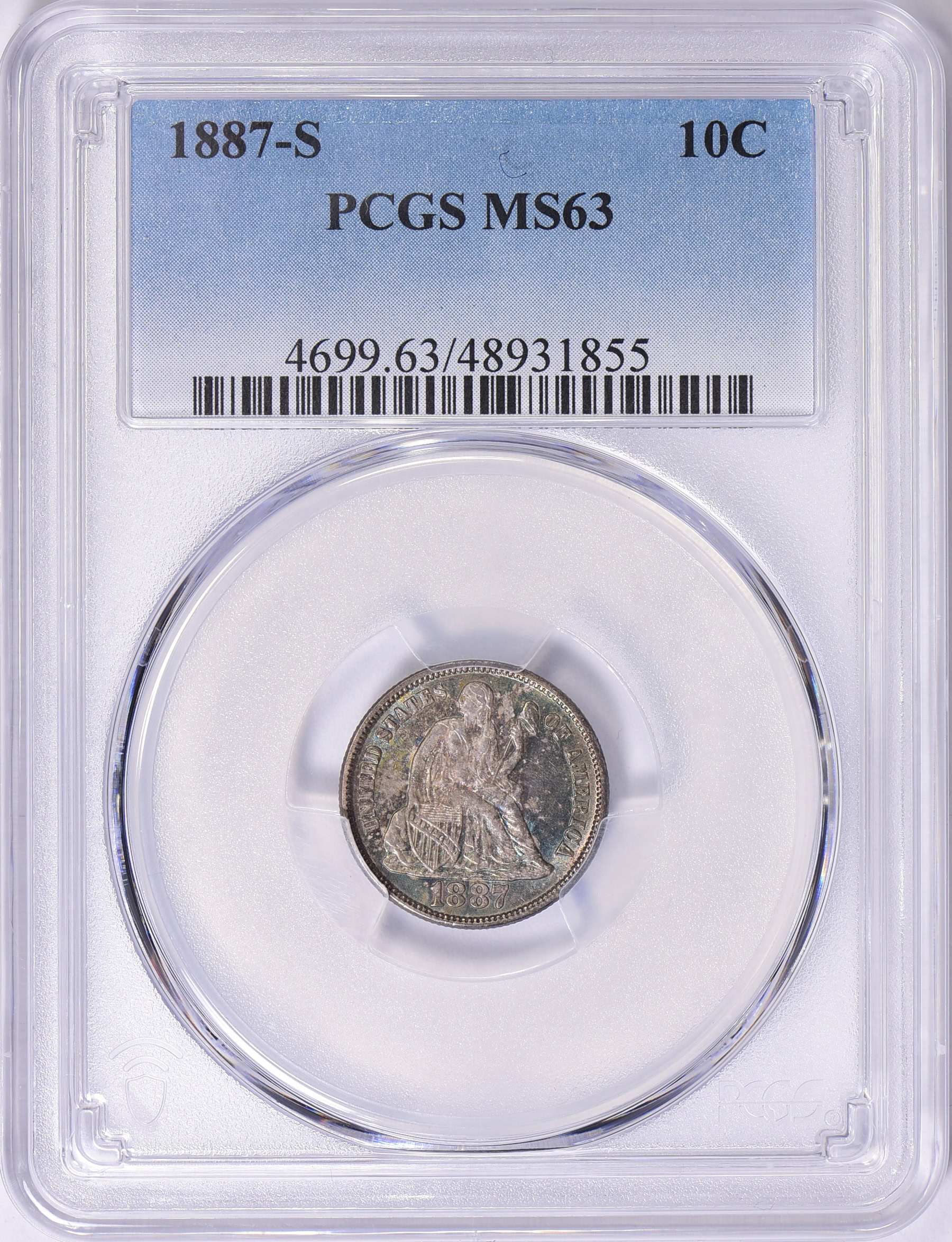 1887-S Seated Liberty Dime PCGS MS-63 (Toned) (Item 1646755) | GreatCollections Coin Auctions